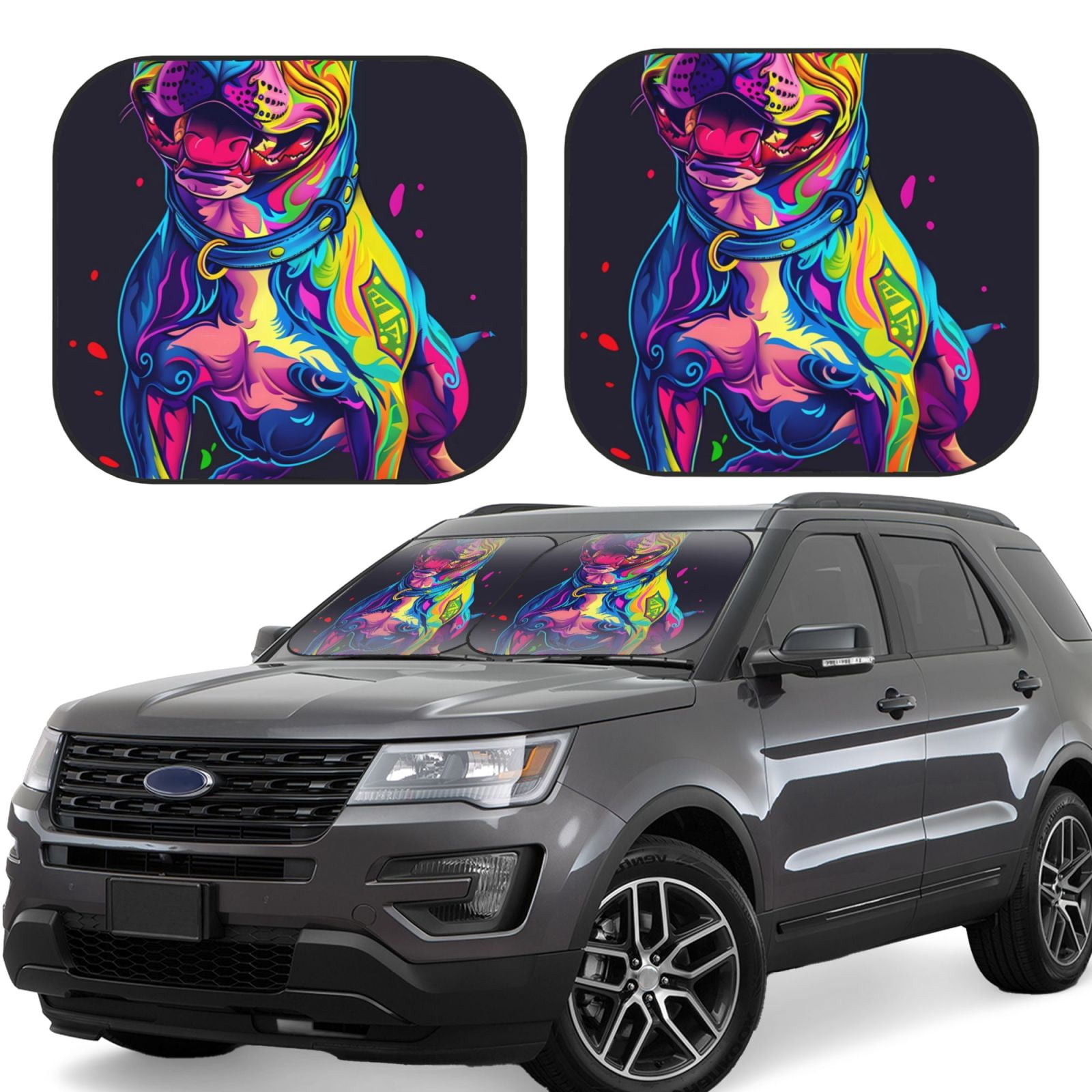 Tebeau Neon Pop Art Pitbull Print Foldable Car Windshield Sun Shades ...
