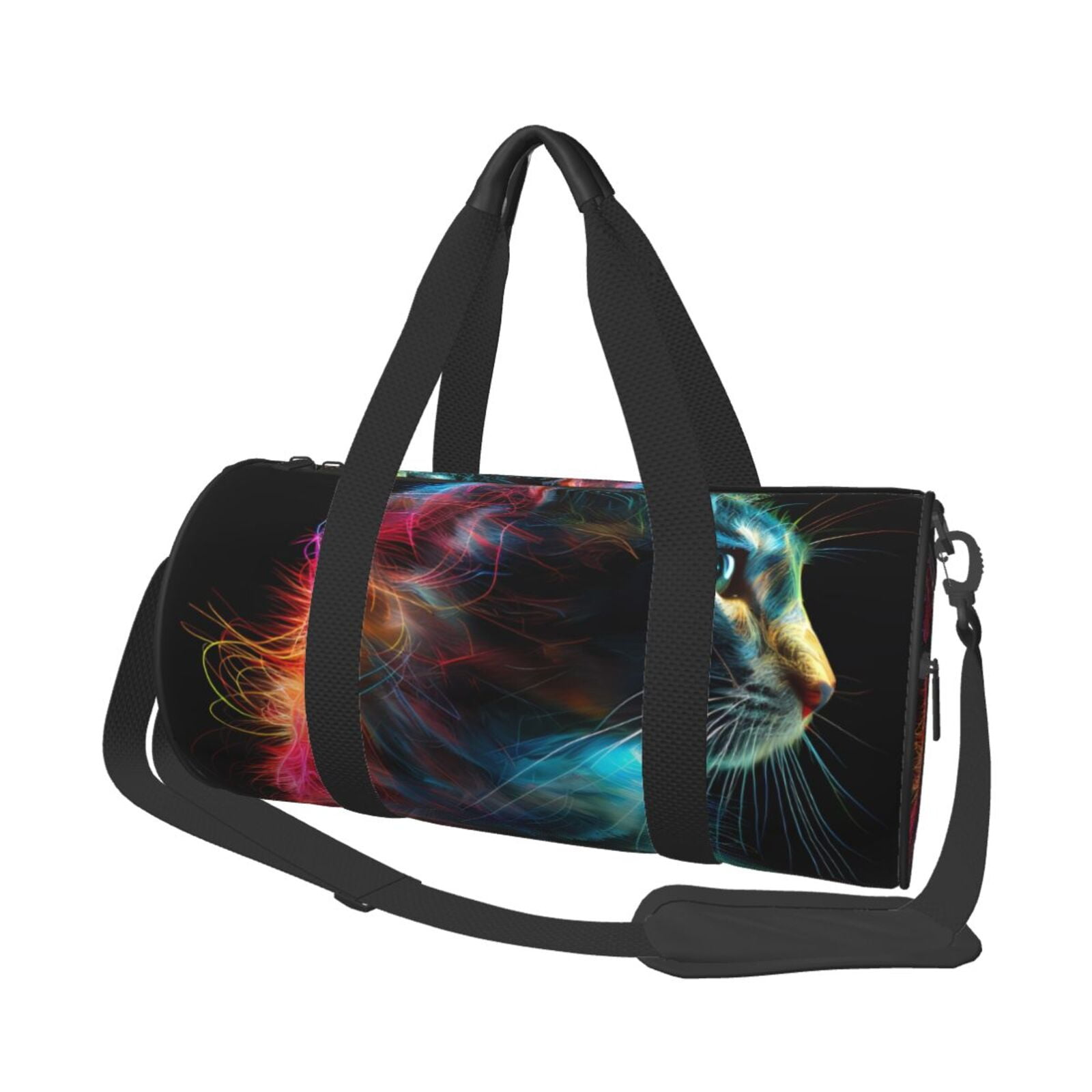Tebeau Neon Spectrum Cat Portrait Print Travel Duffle Bag, Waterproof ...