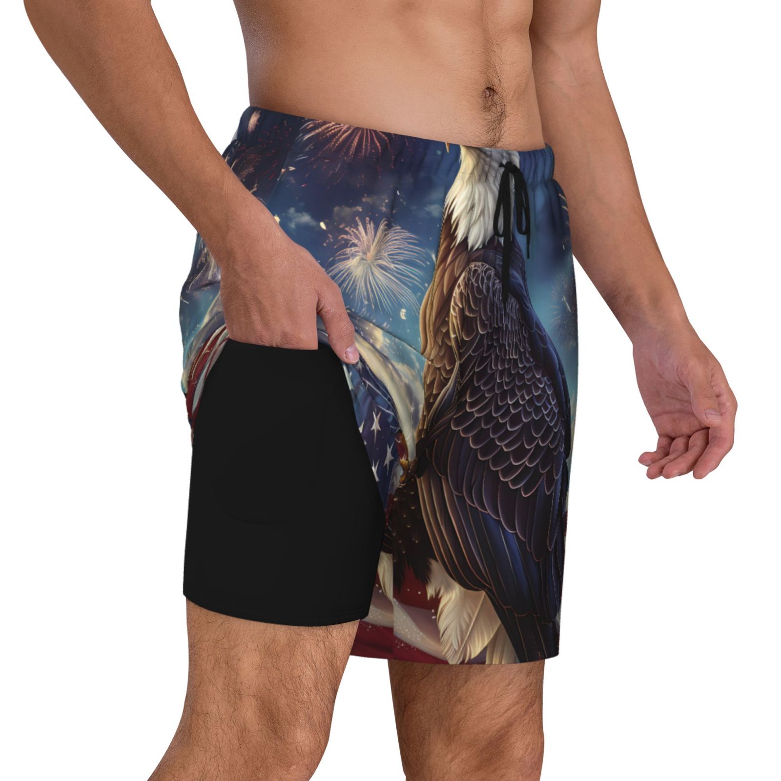 Tebeau Night Sky Bald Eagle Print Men's Swim Trunks with Compression ...