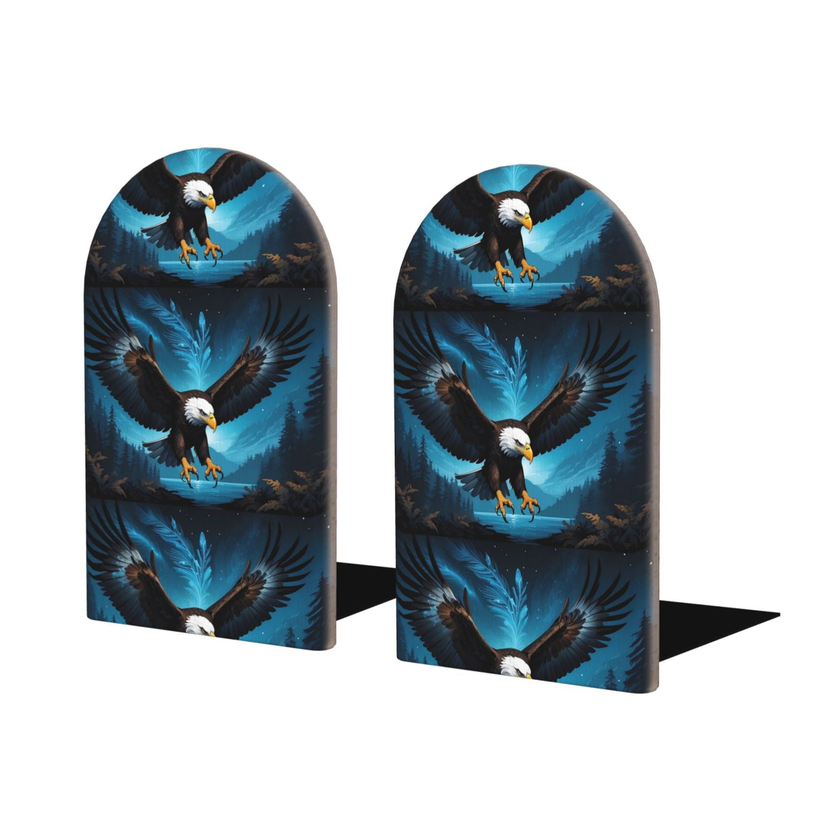 Tebeau Night Sky Forest Bald Eagle Print Wood Bookends for Shelves ...