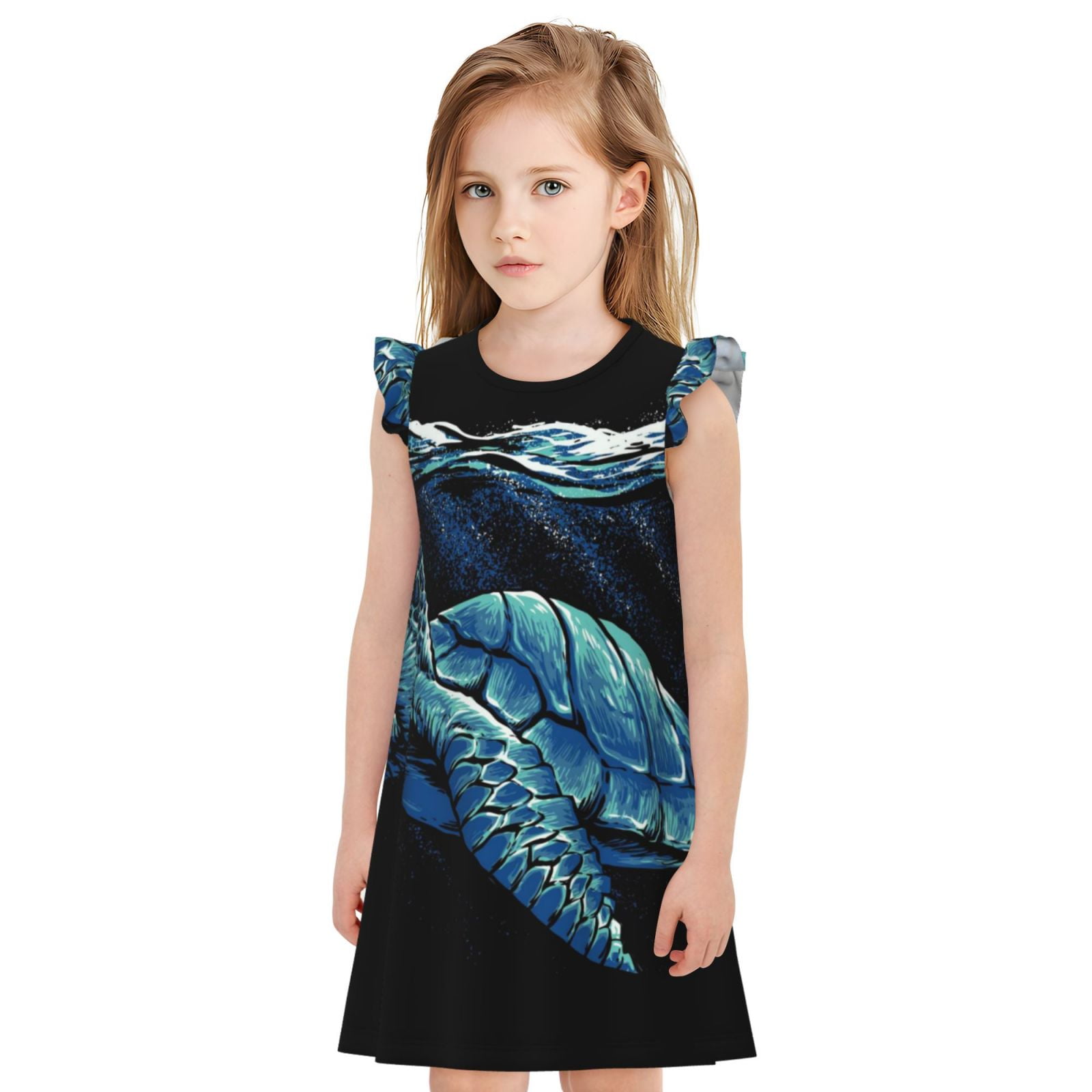 Tebeau Ocean Turtle Print Girls Nightgowns Flutter Sleeve Pajamas Dress ...