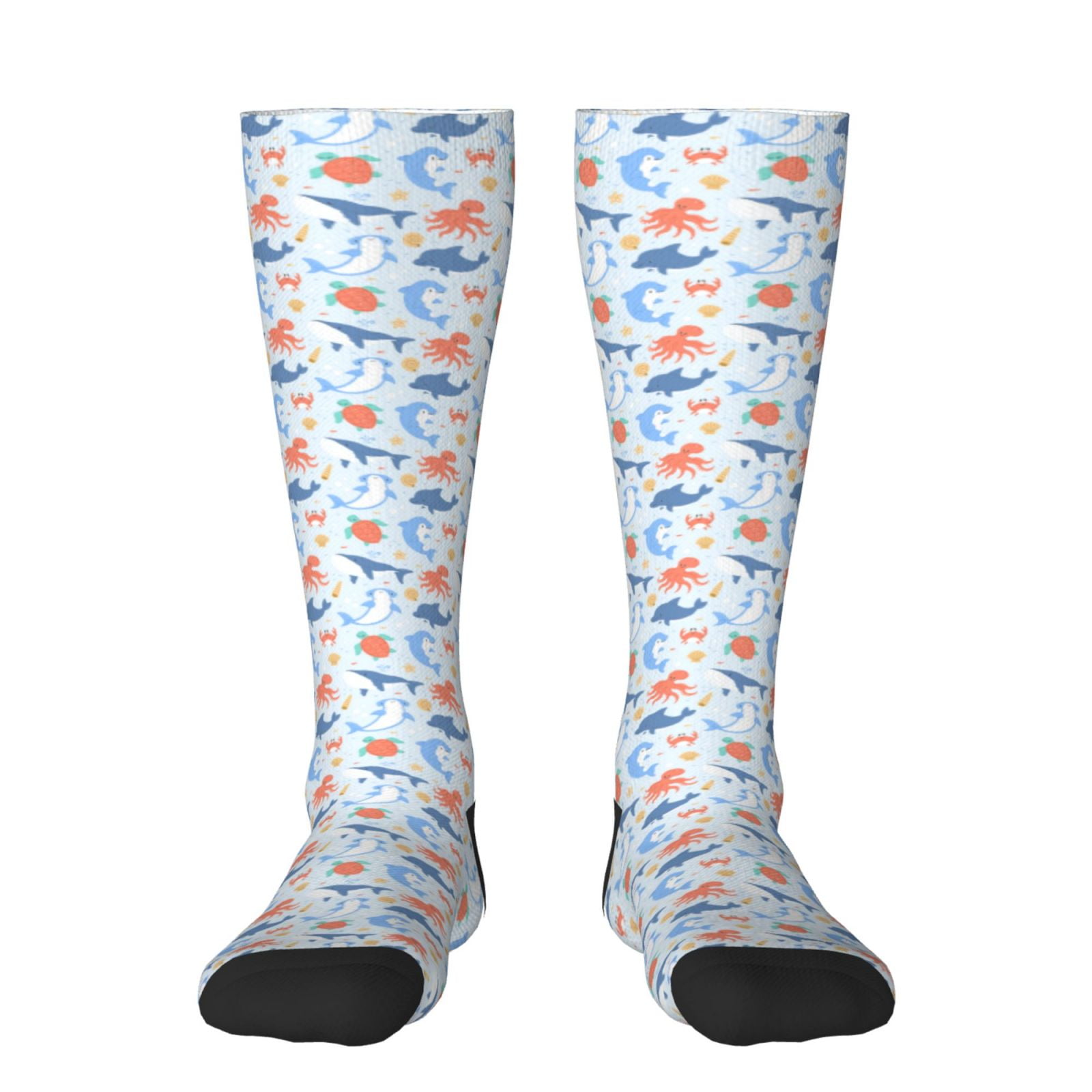 Tebeau Ocean animals Print Adult Fuzzy Socks with Grips Plus Size Warm ...