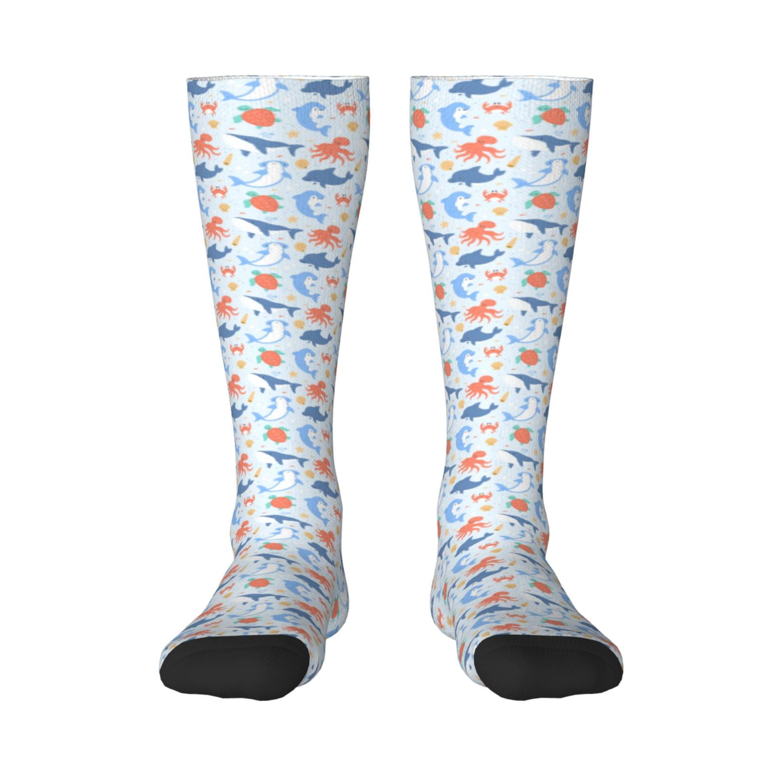 Tebeau Ocean animals Print Adult Fuzzy Socks with Grips Plus Size Warm ...