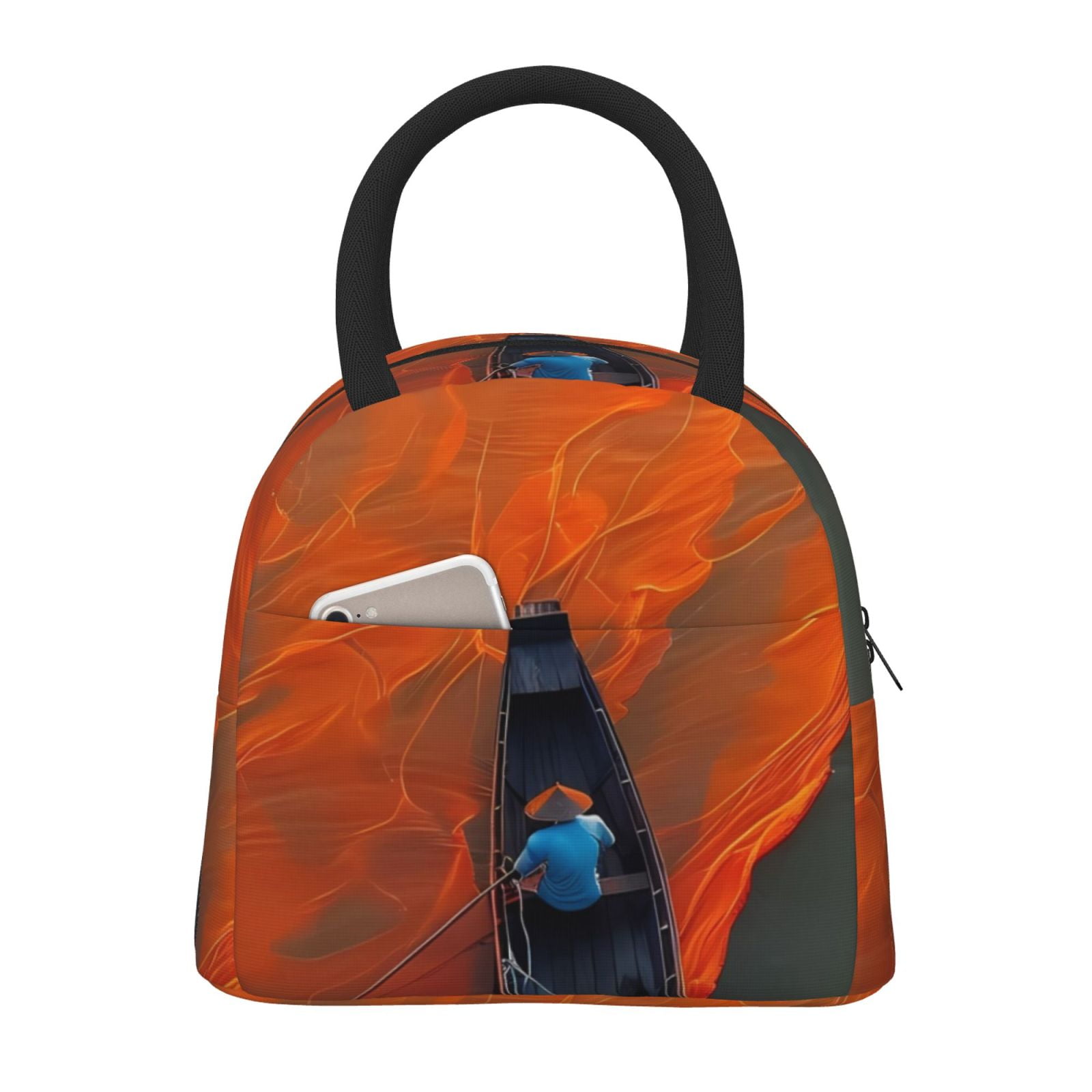 Tebeau Orange Net Fishing Boat Print Lunch Box Lunch Bag for Women ...