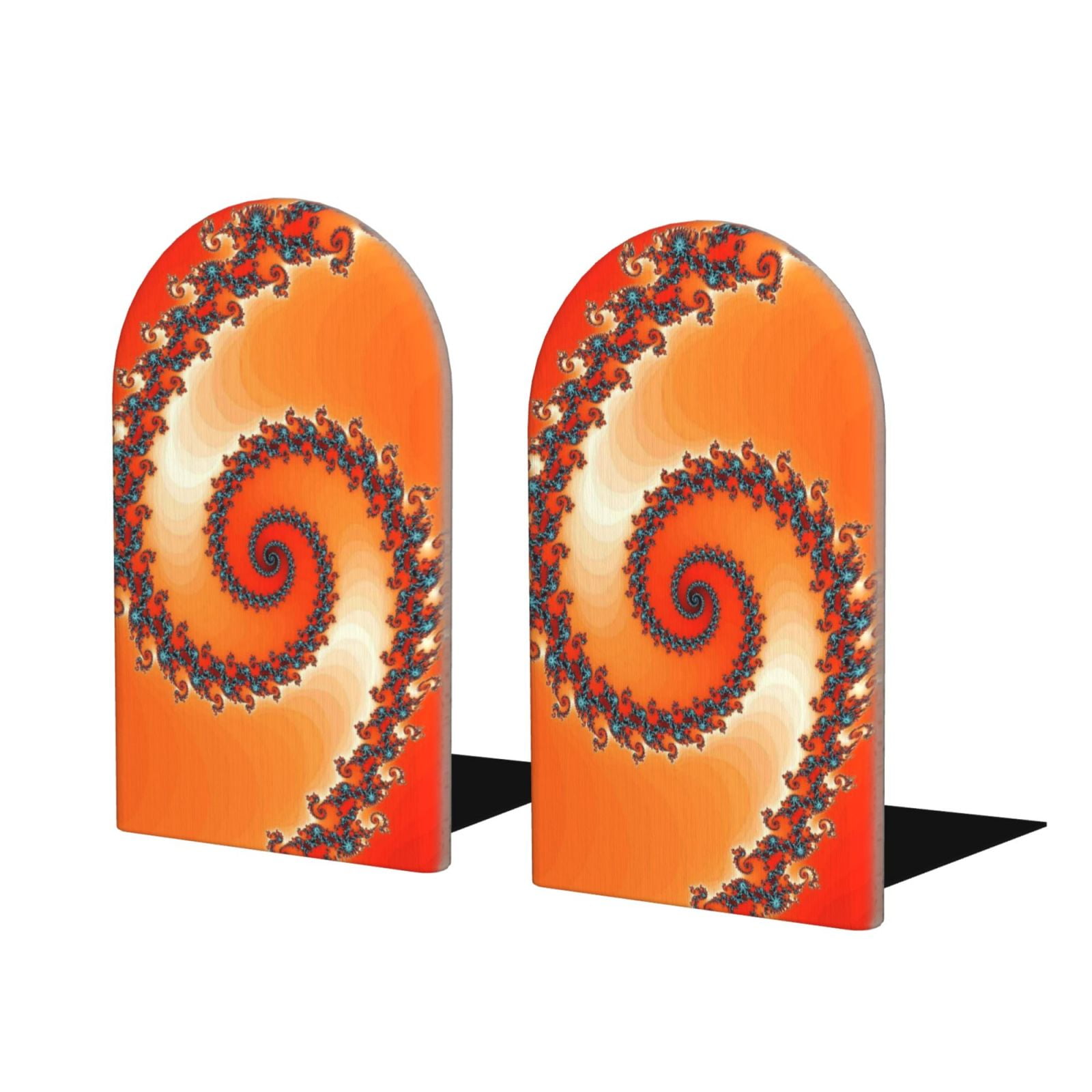 Tebeau Orange Rotating Print Wood Bookends for Shelves,Bookends,Book ...