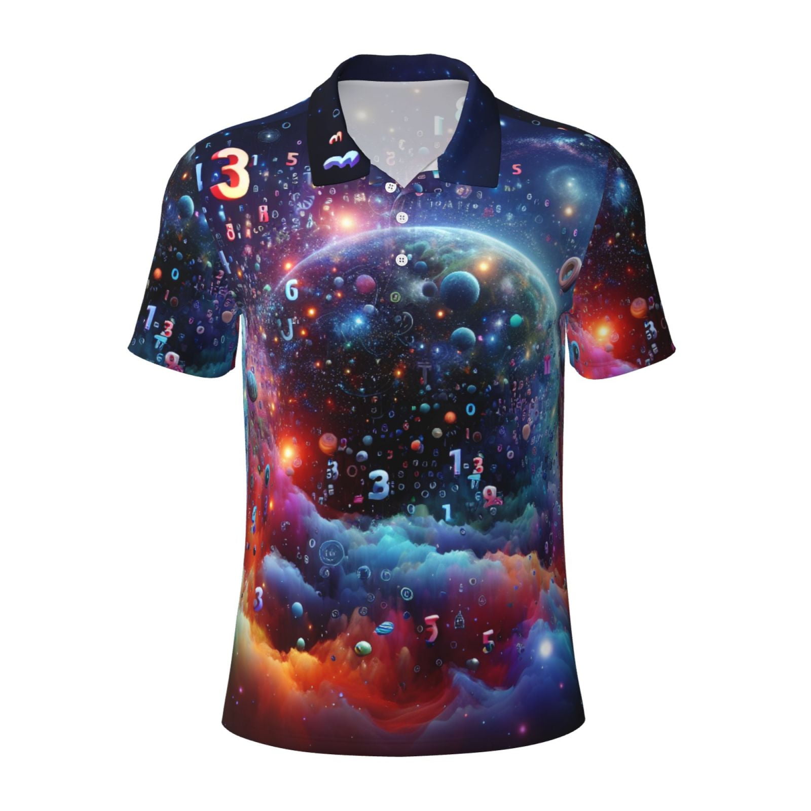 Tebeau Outer Space Floating Numbers And Letters for Men's Short Sleeve ...