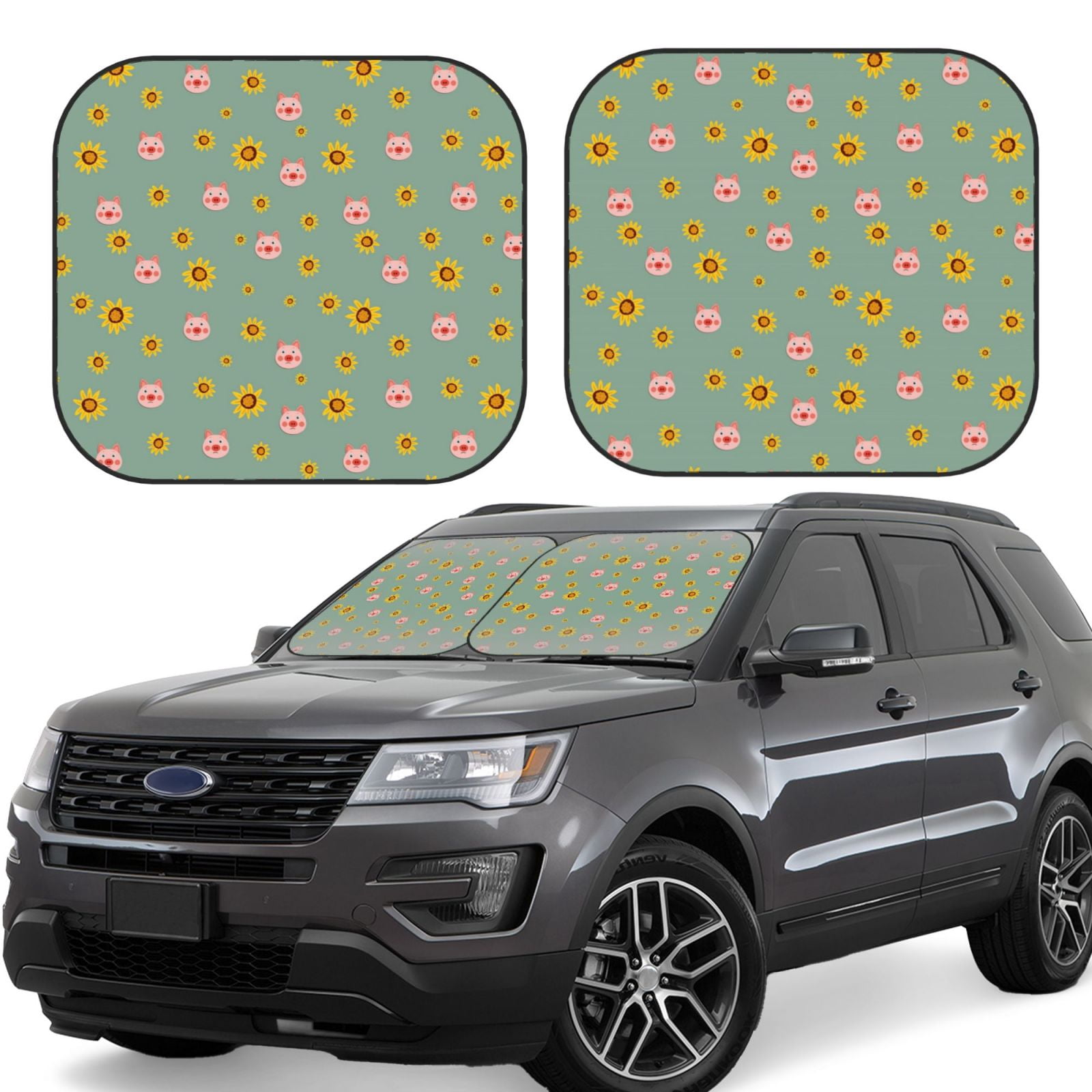 Tebeau Pig Face With Sunflower Print Foldable Car Windshield Sun Shades ...