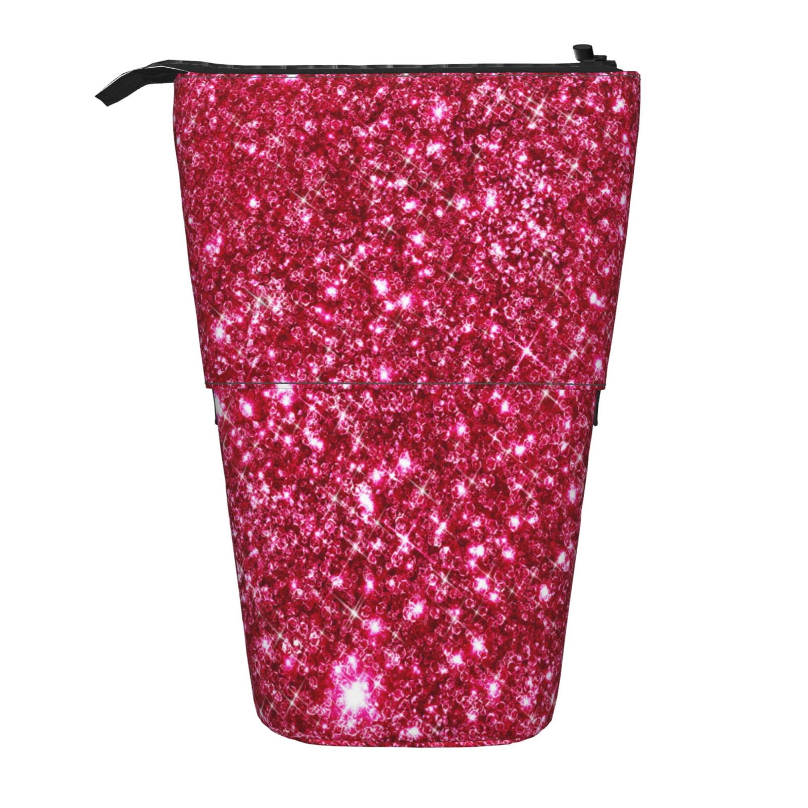 Tebeau Pink Glitter Print Telescopic Pencil Bag Pen Holder Pop Up ...