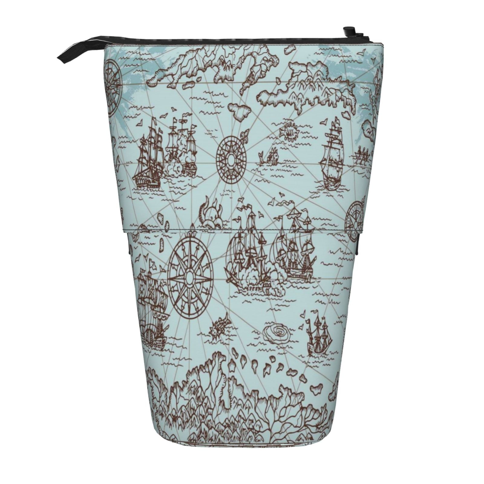 Tebeau Pirate Adventure Map Print Telescopic Pencil Bag Pen Holder Pop ...