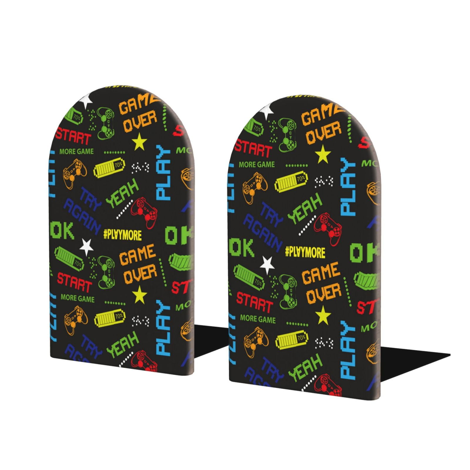 Tebeau Pixel Game Print Wood Bookends for Shelves,Bookends,Book Holders ...