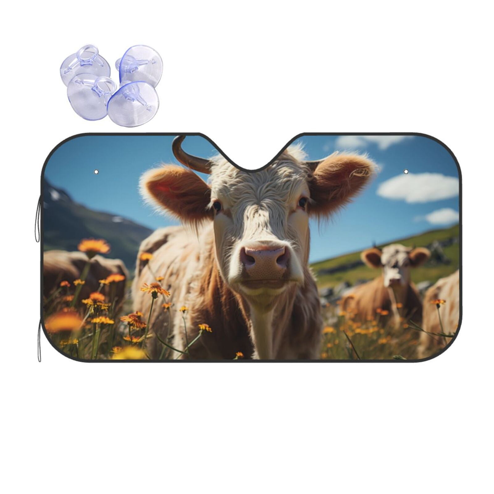 Tebeau Prairie Flower Cow Print Foldable Car Windshield Sun Shades ...