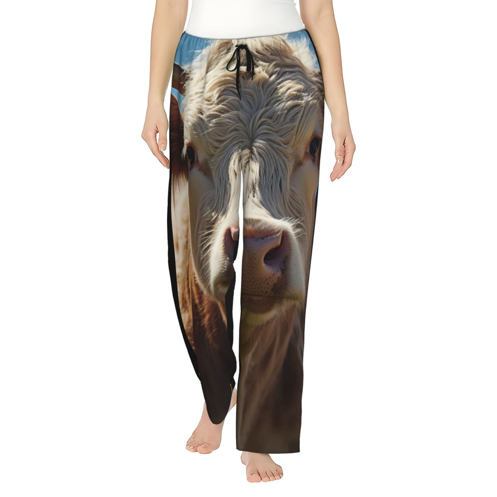Tebeau Prairie Flower Cow Print Women Pajama Pants Women's Drawstring ...