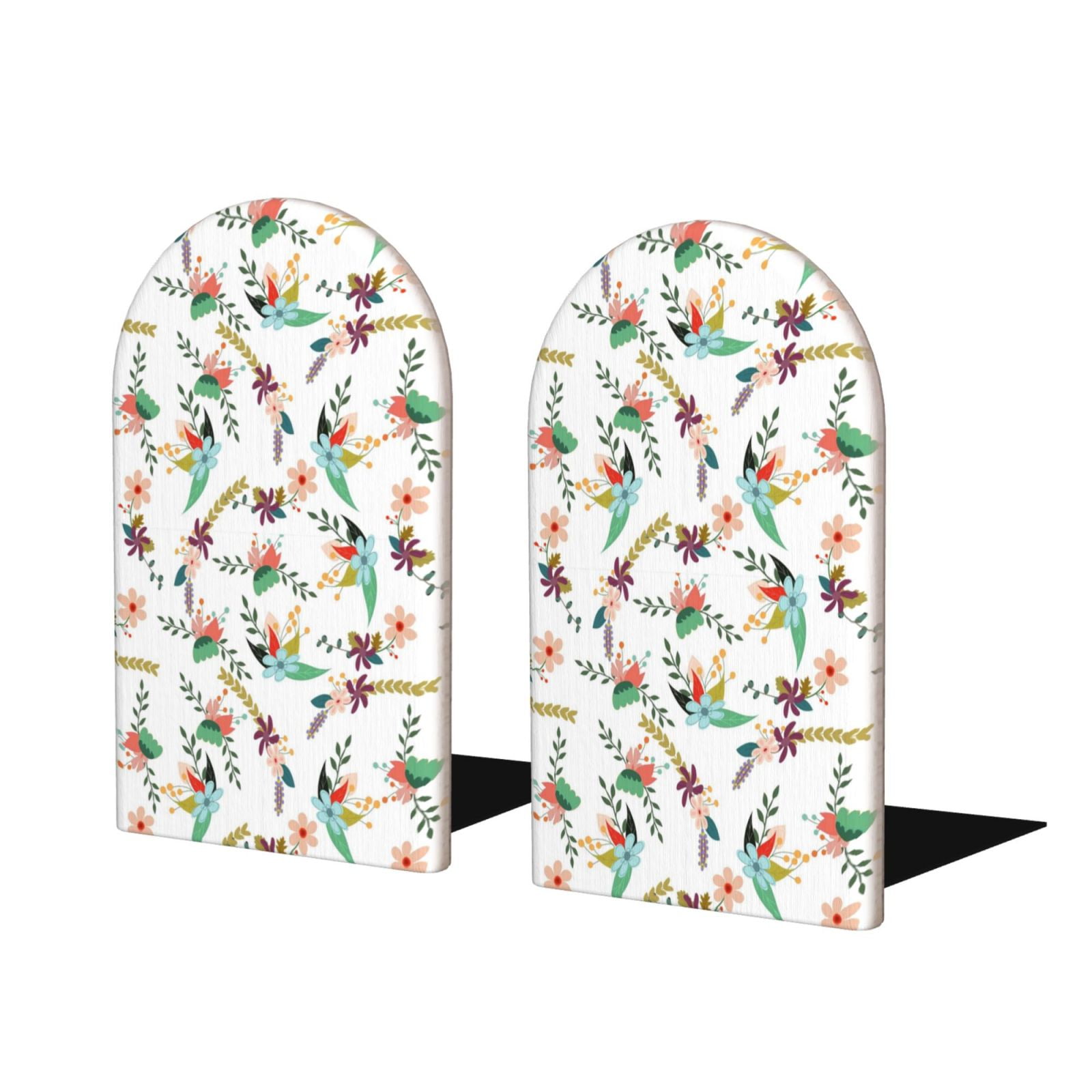Tebeau Pretty Floral With Leaves Print Wood Bookends for Shelves ...