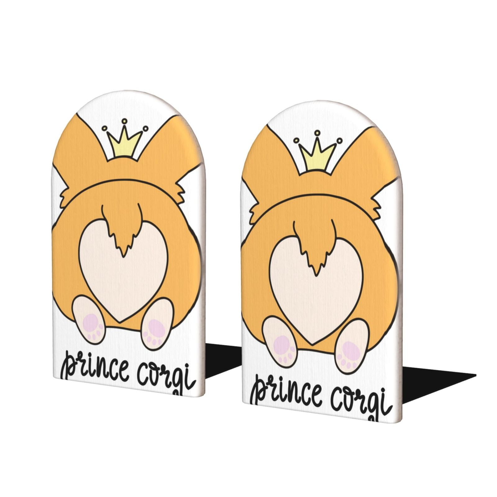 Tebeau Prince Corgi Dog Print Wood Bookends for Shelves,Bookends,Book ...