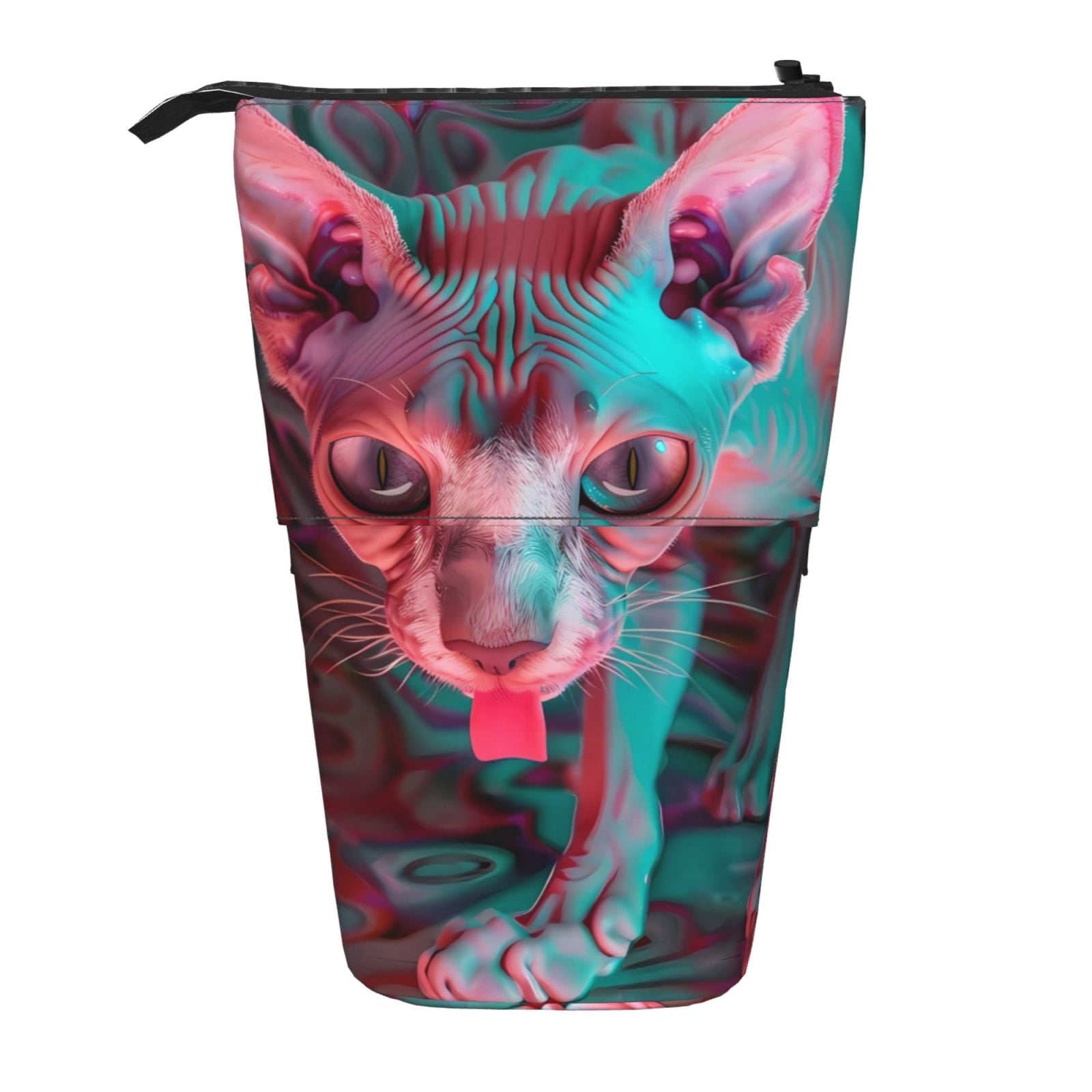 Tebeau Psychedelic Hairless Cat Print Telescopic Pencil Bag Pen Holder ...