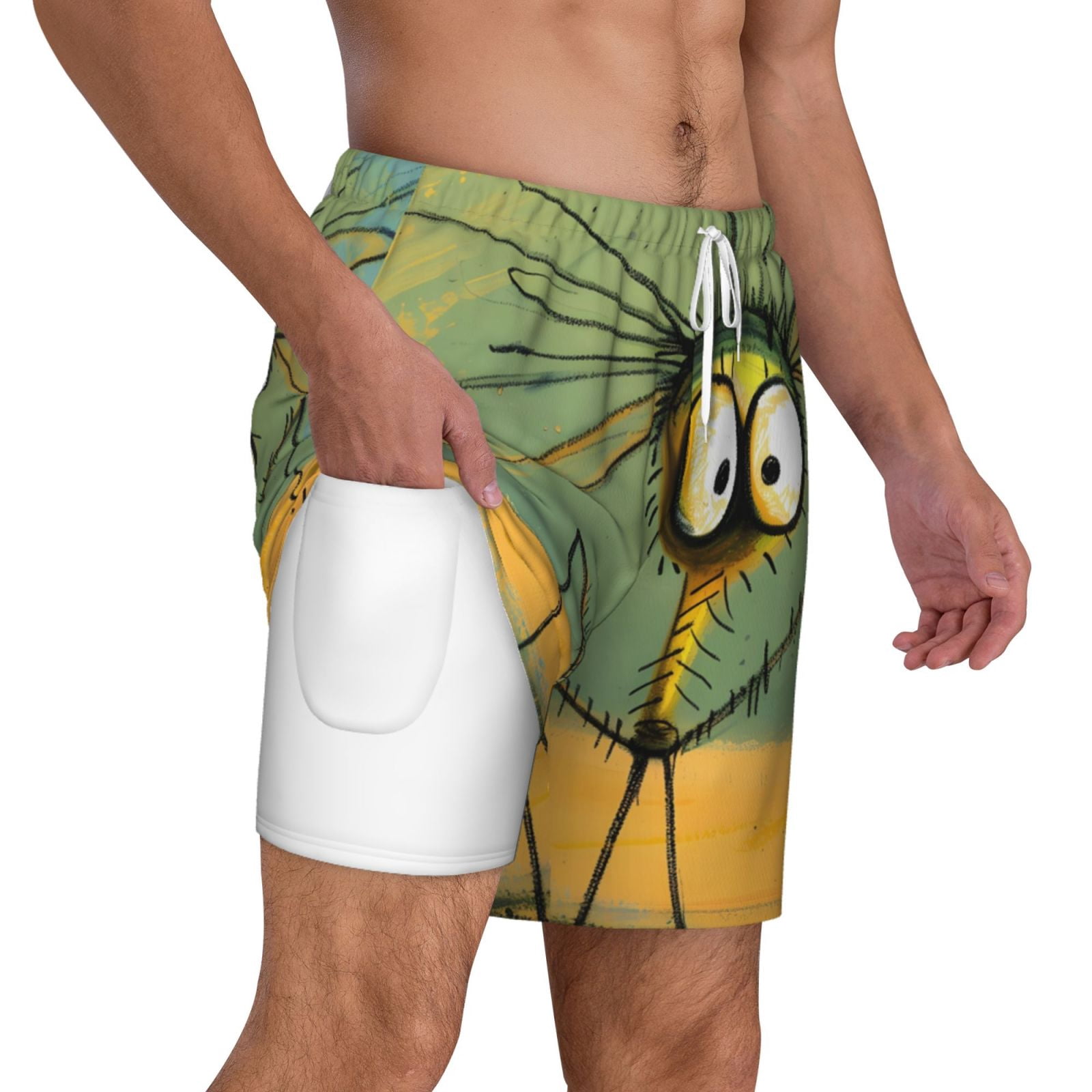 Tebeau Quirky Cartoon 123 Print Men's Swim Trunks with Compression ...