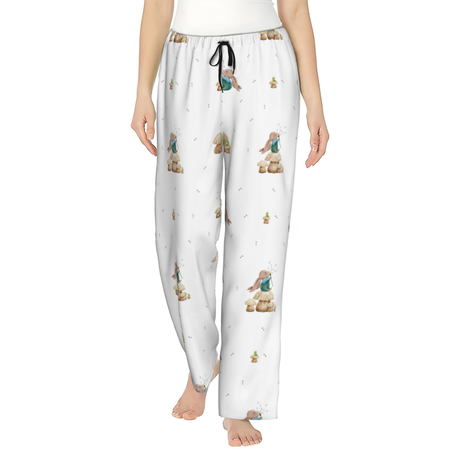 Tebeau Rabbit Blowing Dandelions Print Women Pajama Pants Women's Drawstring Pajama Pants Casual ...