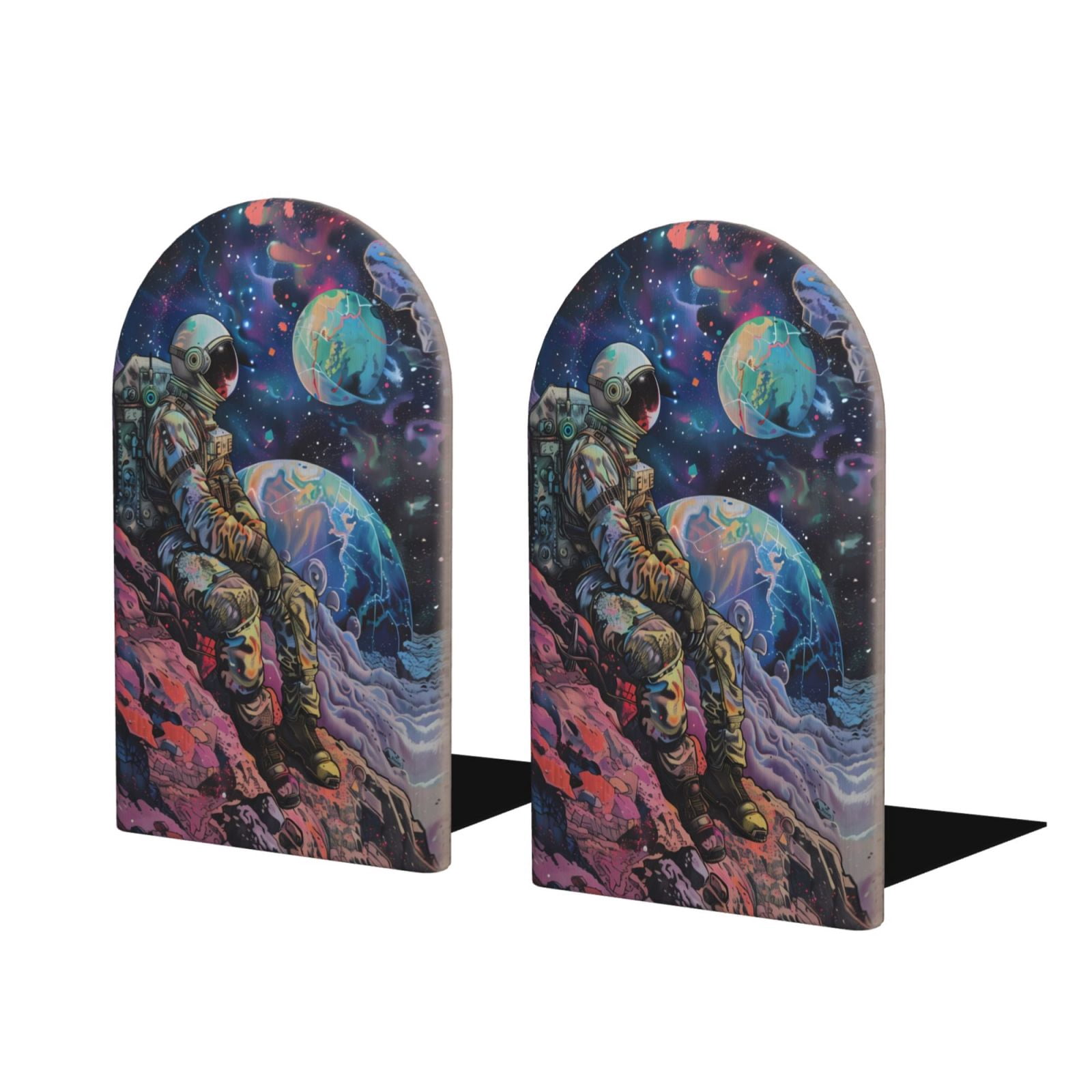Tebeau Rainbow Astronaut Space Landscape Print Wood Bookends for ...