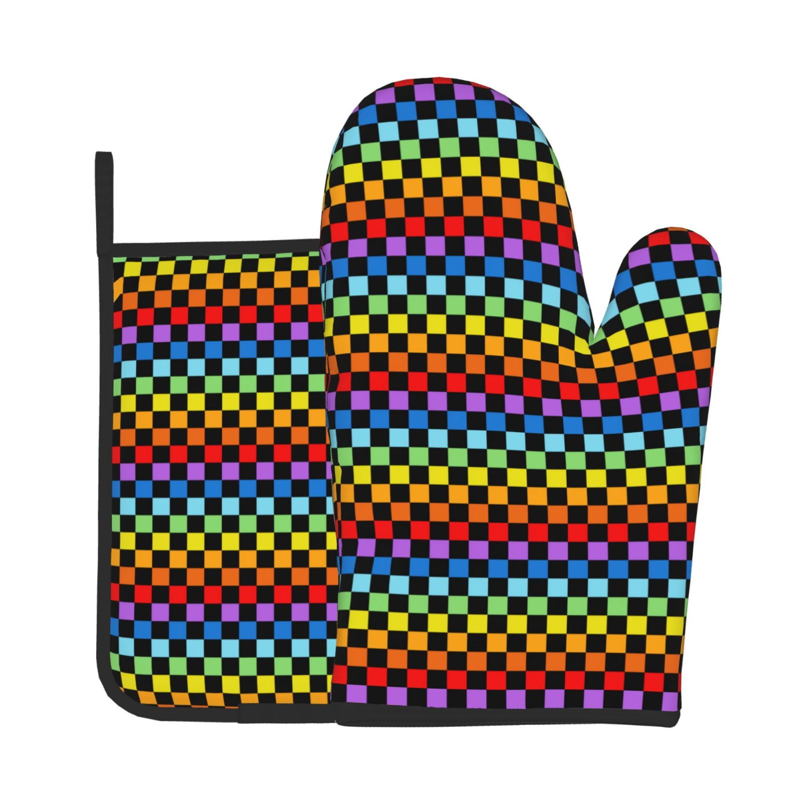 Tebeau Rainbow Chequerboard Print Oven Mitts and Pan Racks 2-Piece Set ...