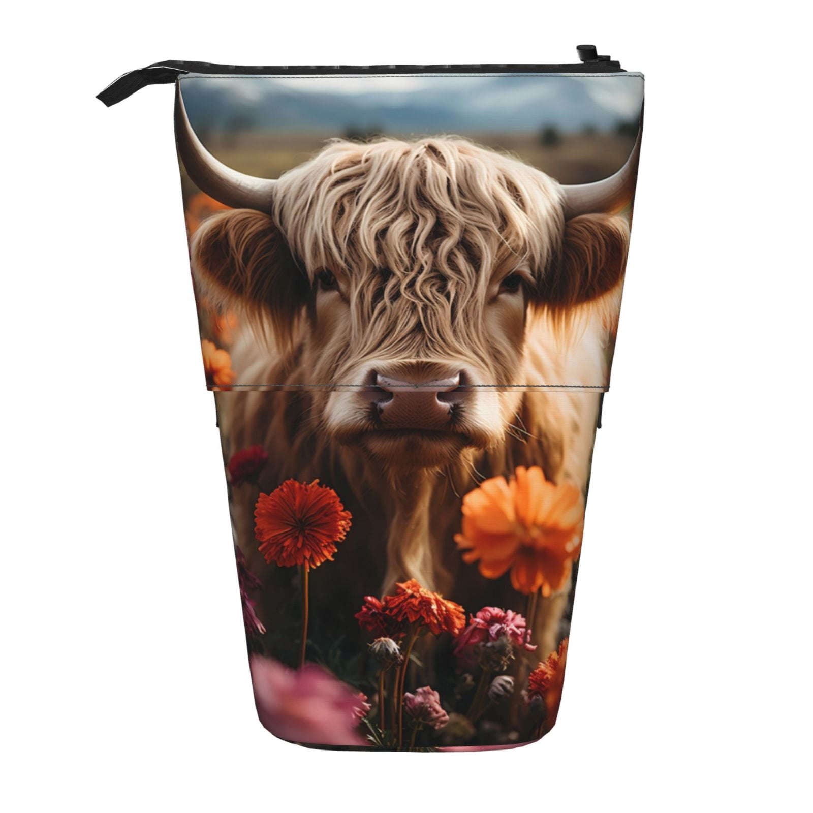 Tebeau Realistic Flower Cow Print Telescopic Pencil Bag Pen Holder Pop ...
