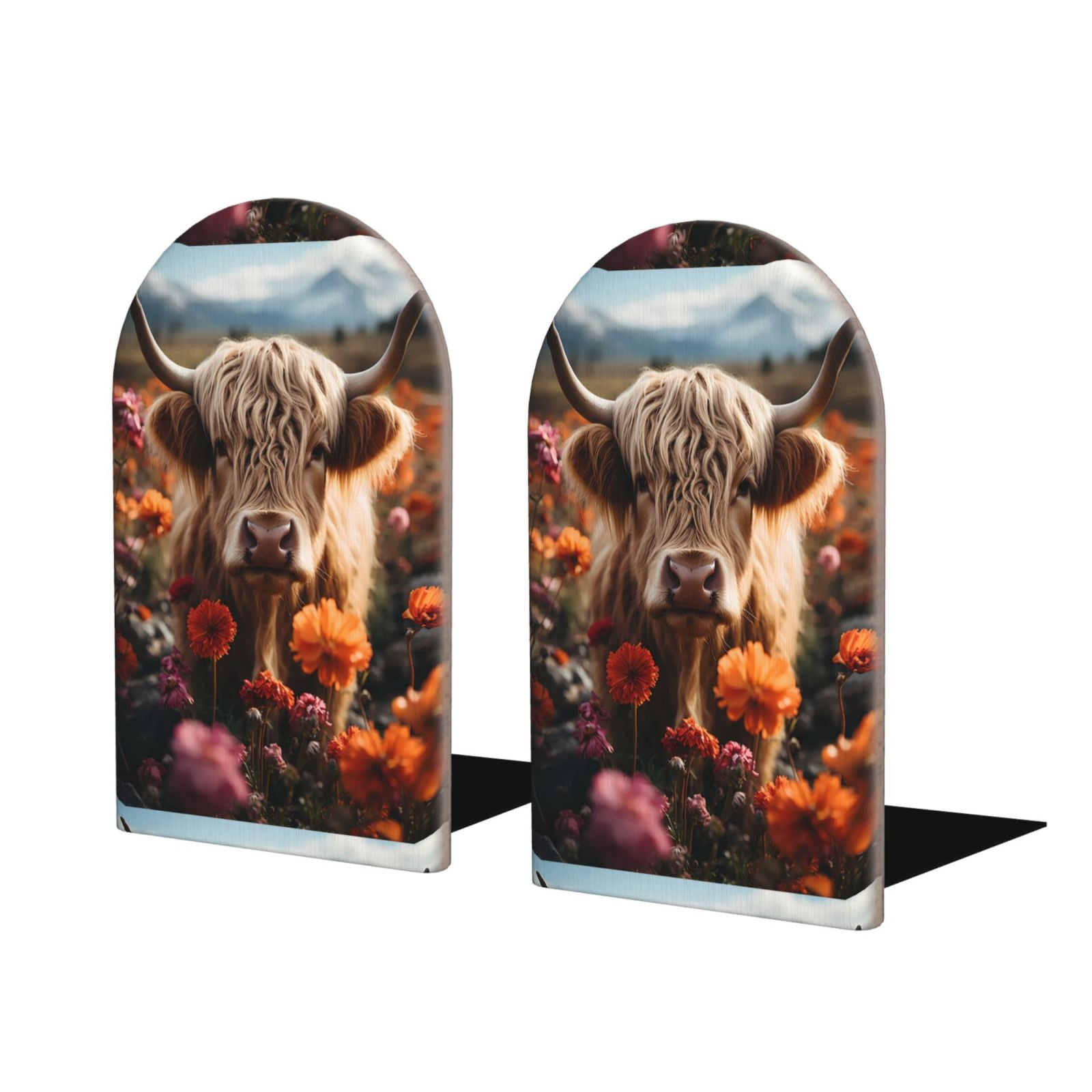 Tebeau Realistic Flower Cow Print Wood Bookends for Shelves,Bookends ...