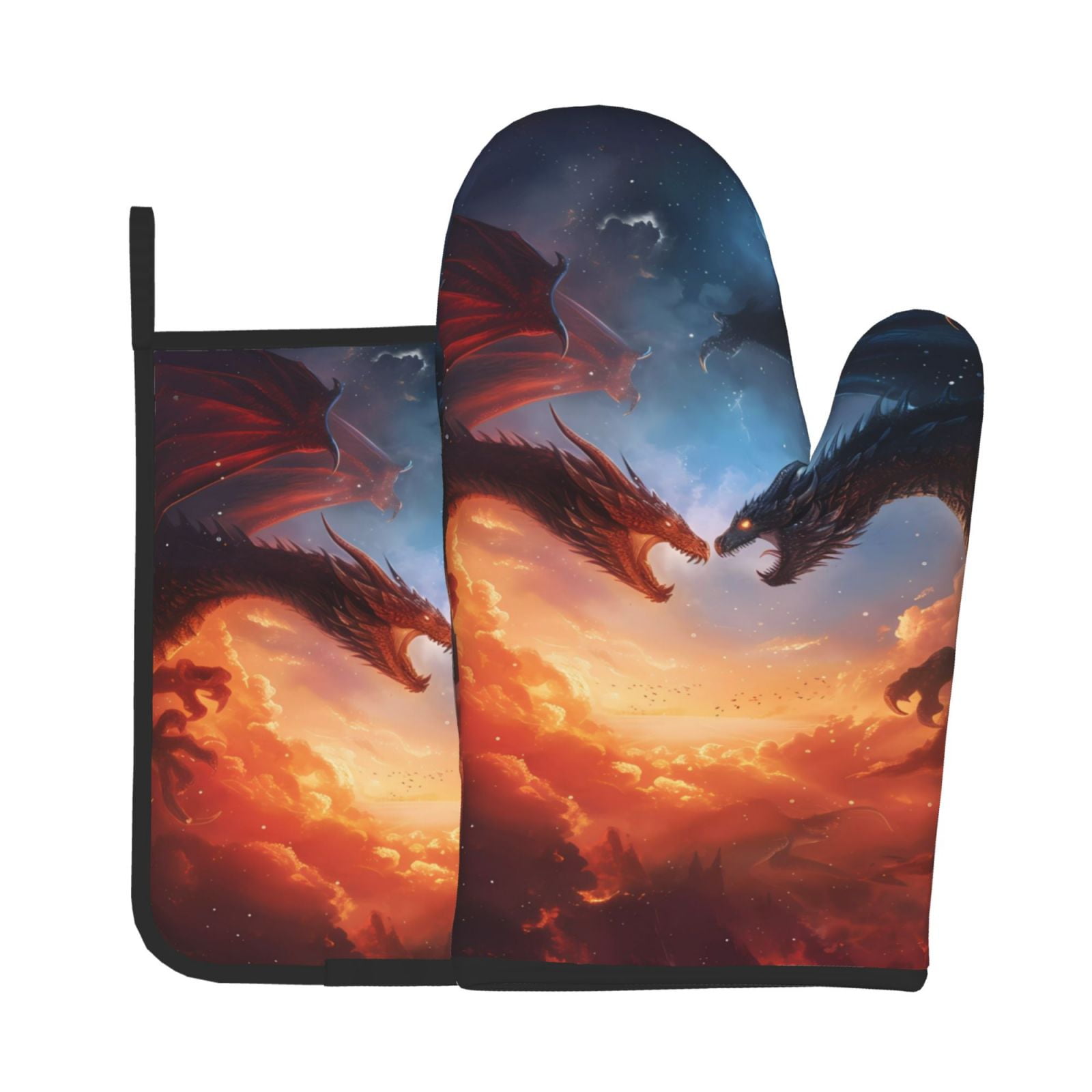 Tebeau Red And Blue Fire Cloud Dragon Print Oven Mitts and Pan Racks 2 ...