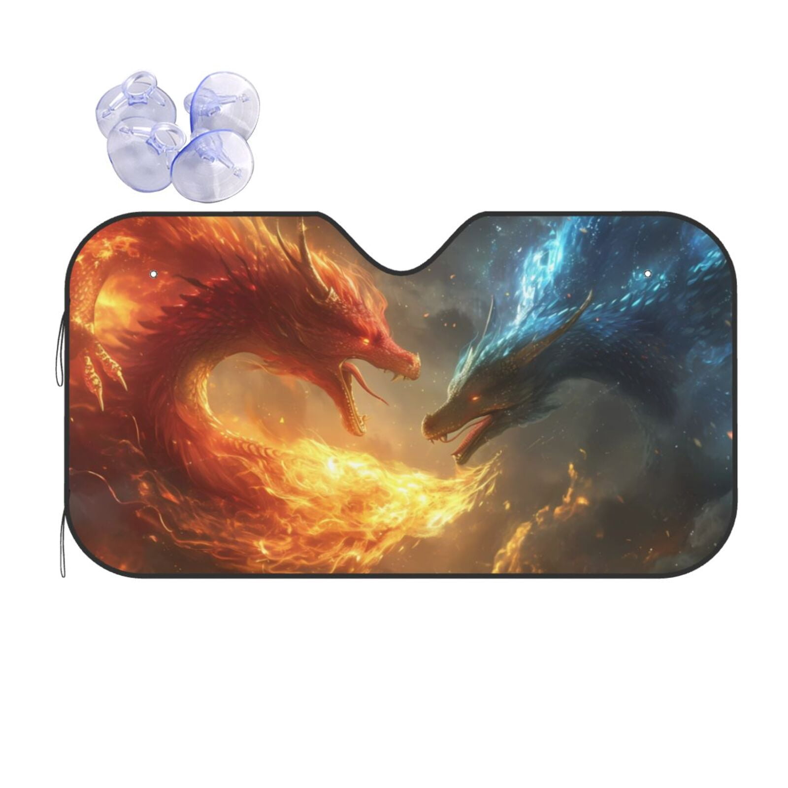 Tebeau Red And Blue Fire Dragon B Print Foldable Car Windshield Sun ...