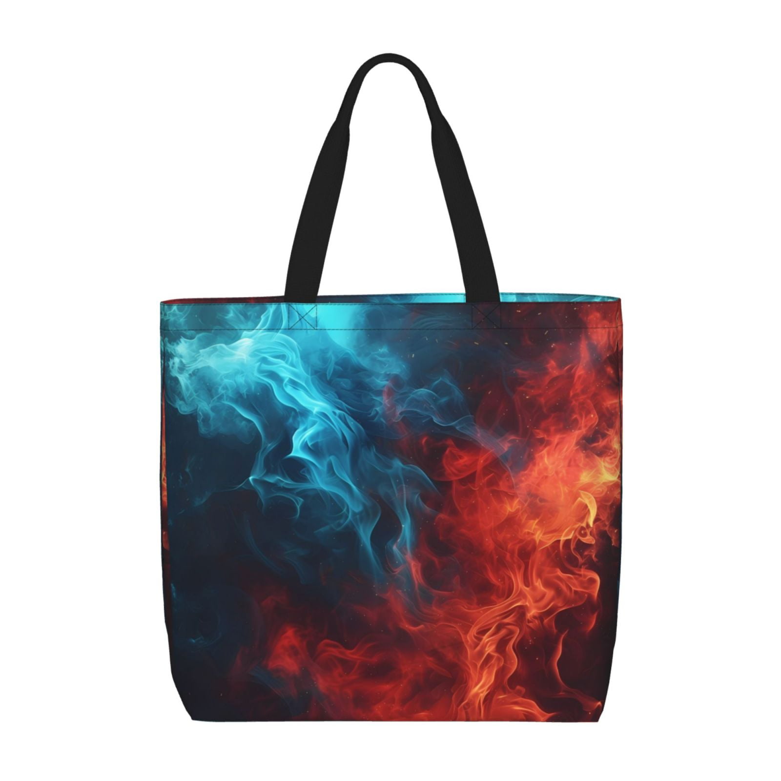 Tebeau Red And Blue Fire Print Women Tote Bag Zipper Casual Tote's ...