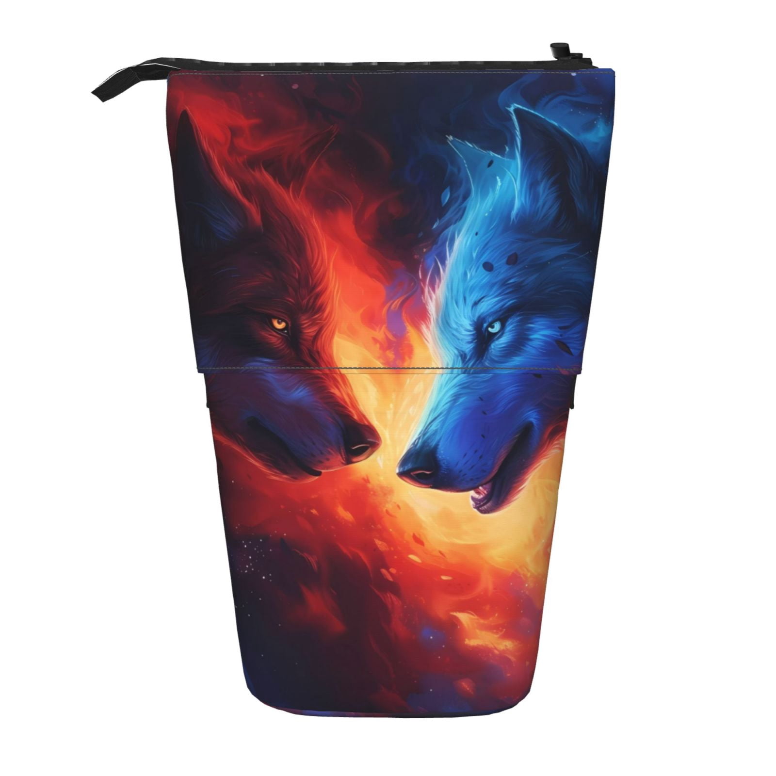 Tebeau Red And Blue Fire Wolf Print Telescopic Pencil Bag Pen Holder ...
