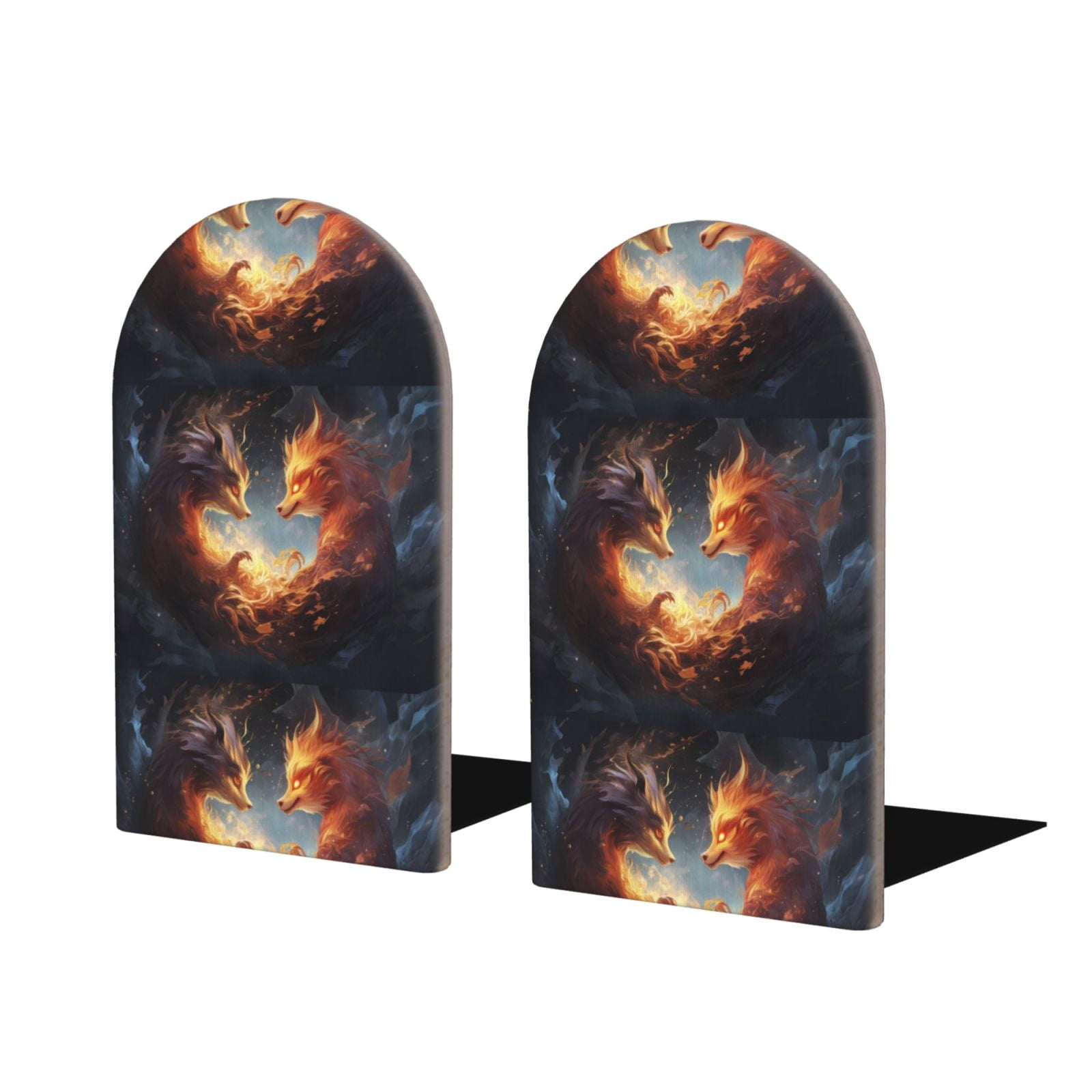 Tebeau Red And Gray Flame Fox Print Wood Bookends for Shelves,Bookends ...