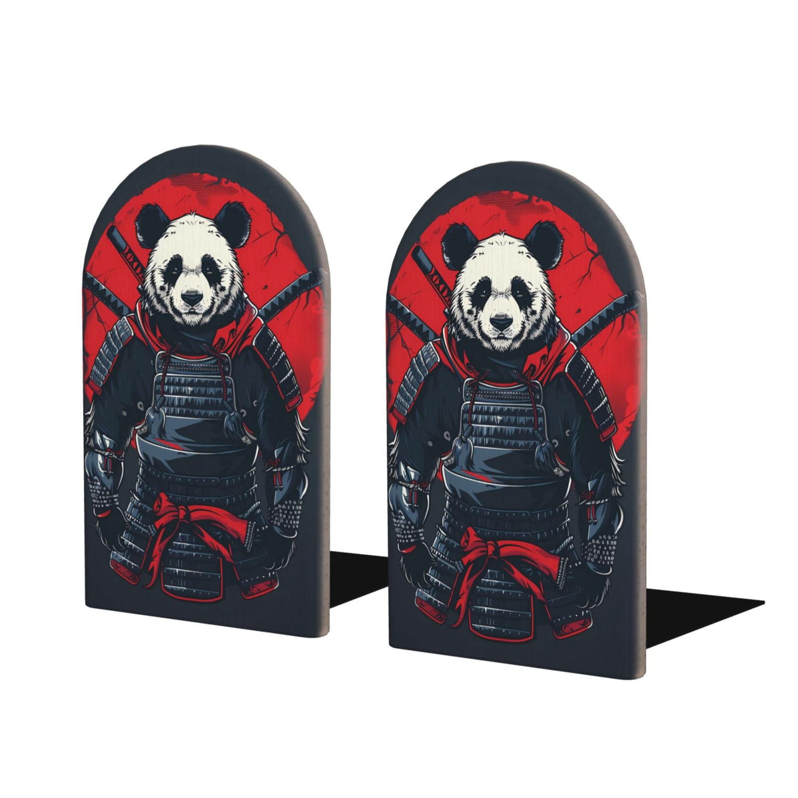 Tebeau Red Black Eastern Panda Warrior Print Wood Bookends for Shelves ...