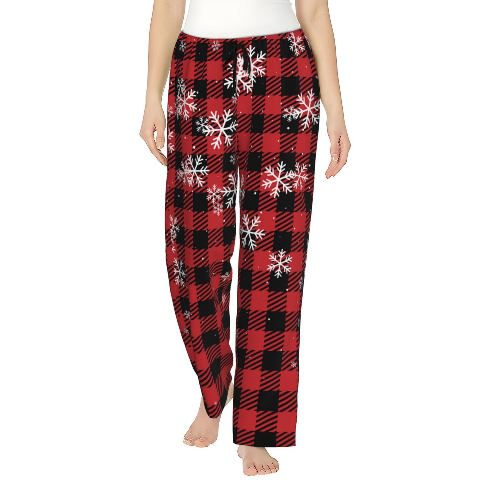 Tebeau Red Buffalo Plaid Print Women Pajama Pants Women's Drawstring ...