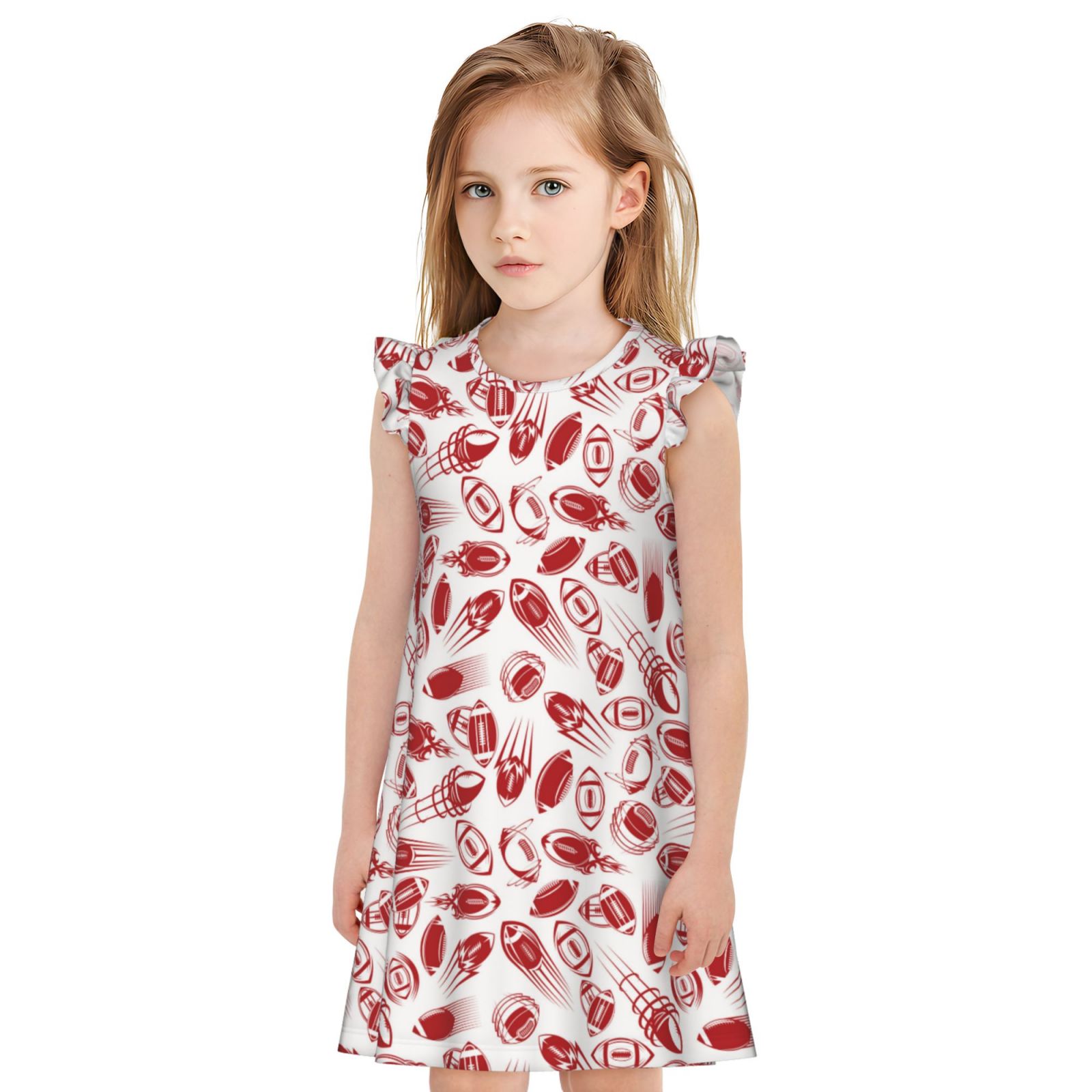 Tebeau Red Football Print Girls Nightgowns Flutter Sleeve Pajamas Dress ...