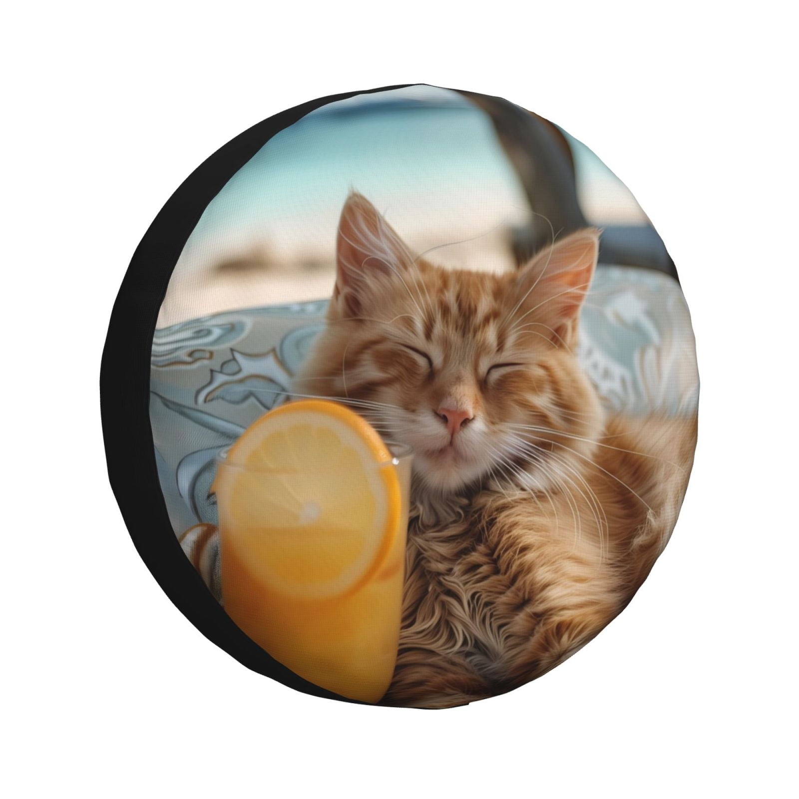 Tebeau Relaxing Cat With Orange Juice Print Spare Tire Cover Wheel Tire ...
