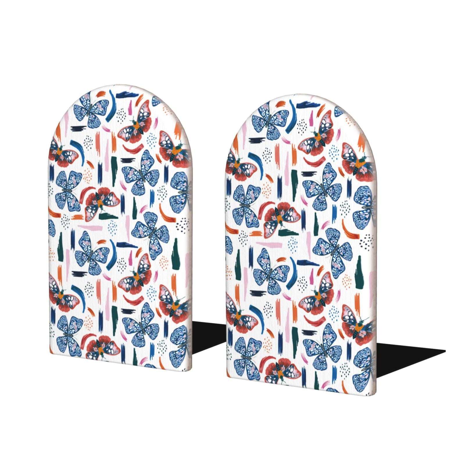 Tebeau Retro Butterfly Print Wood Bookends for Shelves,Bookends,Book ...