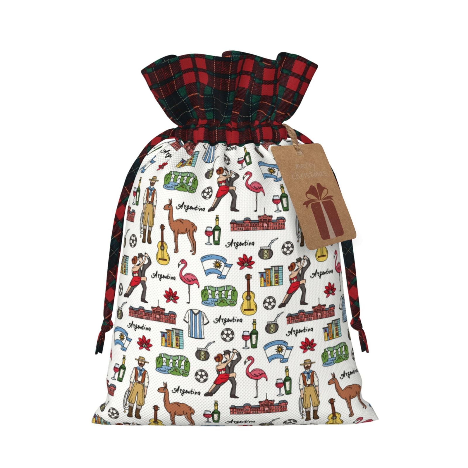 Tebeau Retro Style Print Christmas Drawstring Bags Burlap Candy Bags ...