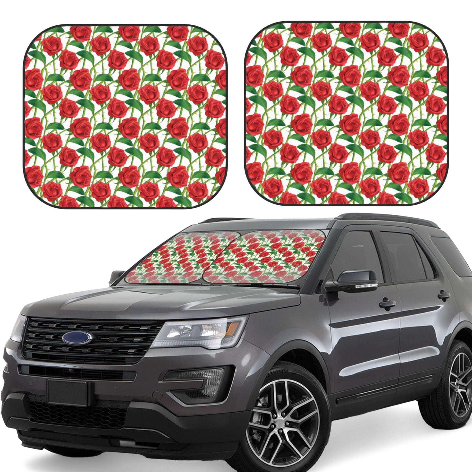 Tebeau Rose Flowers Print Foldable Car Windshield Sun Shades Universal Fit Keep Your Vehicle ...