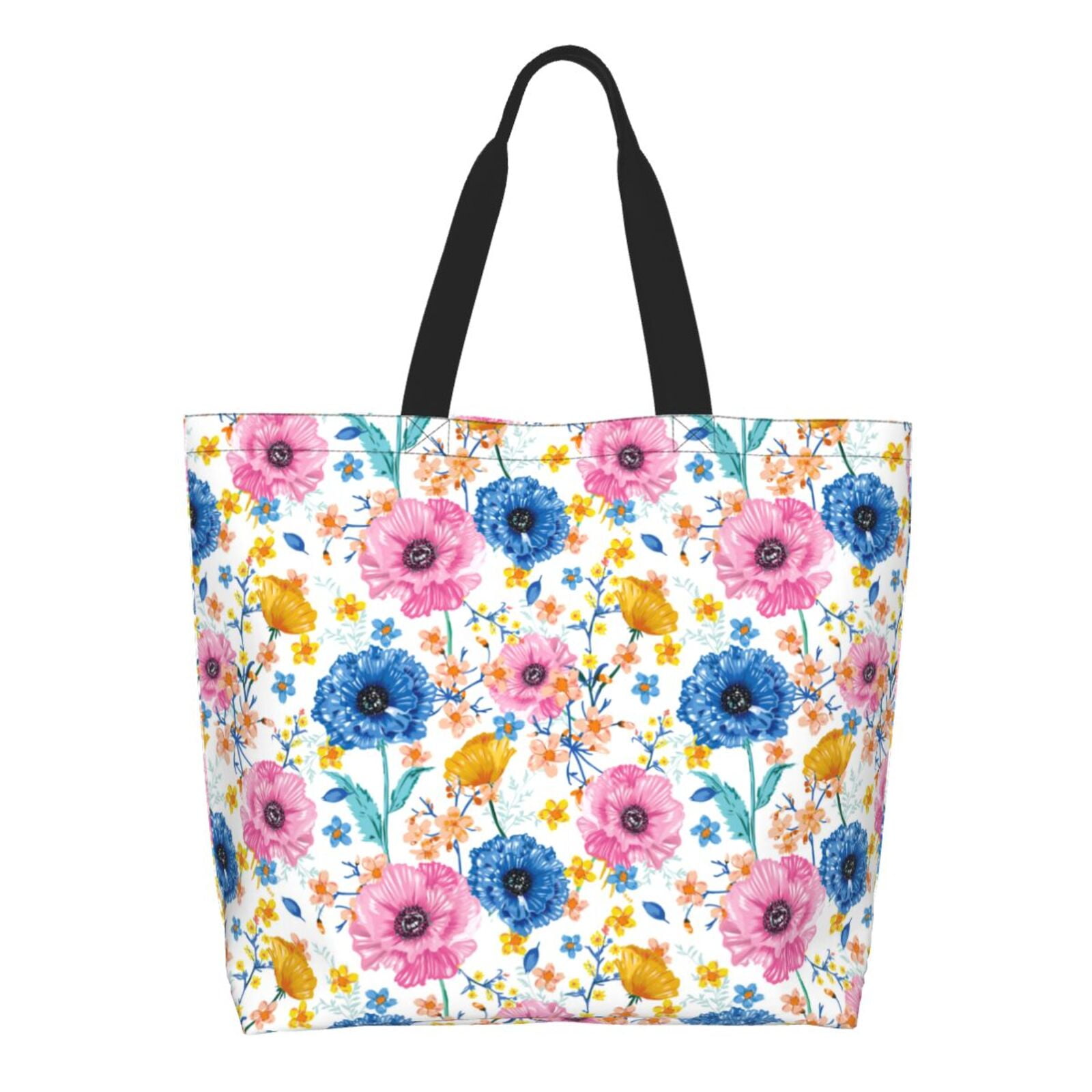 Tebeau Rose Flowers Print Reusable Grocery Bags,Heavy Duty Foldable ...