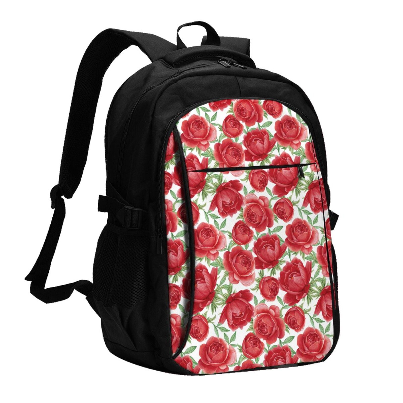 Tebeau Rose Flowers Print Travel Laptop Backpack Waterproof Anti Theft ...