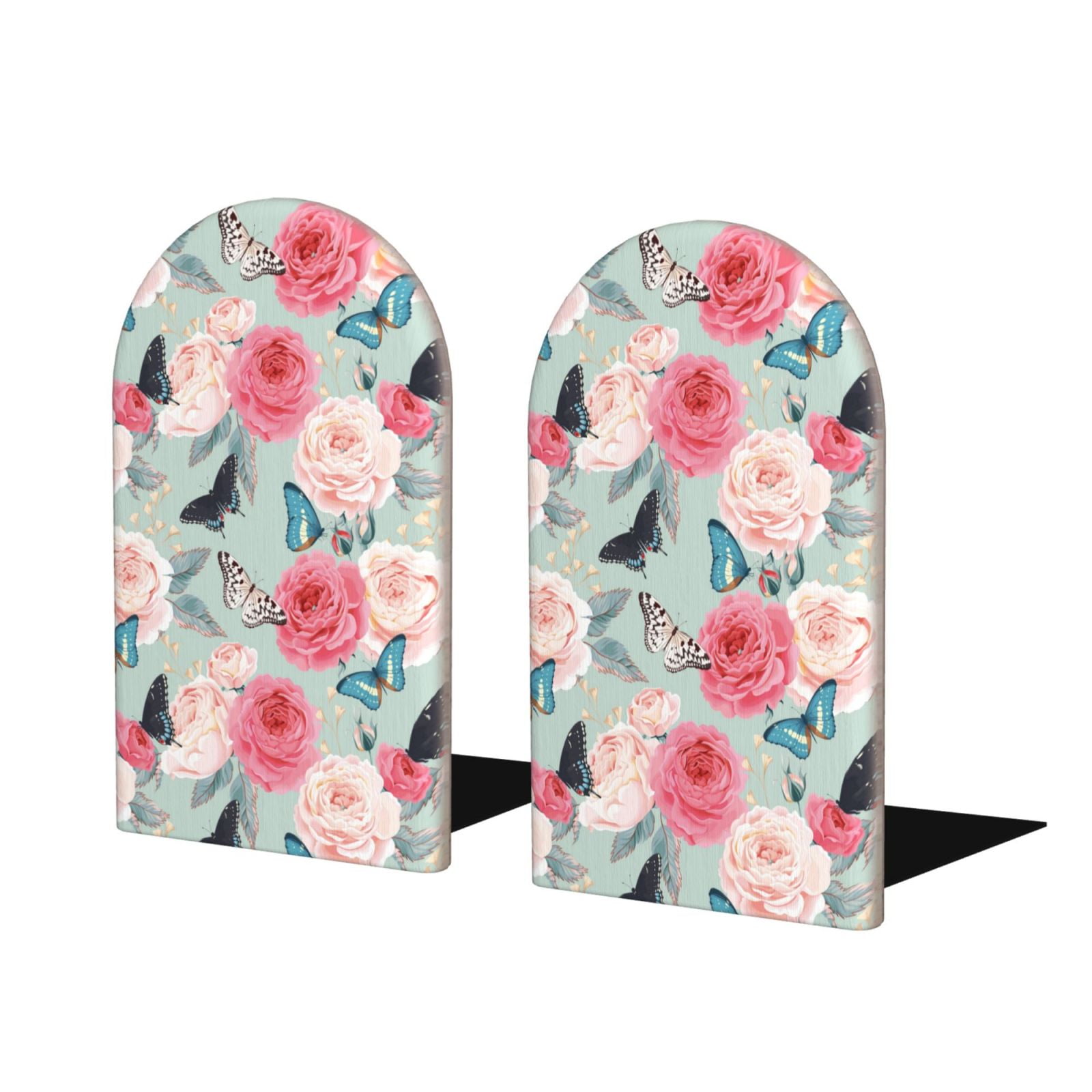 Tebeau Roses and Butterflies Print Wood Bookends for Shelves,Bookends ...