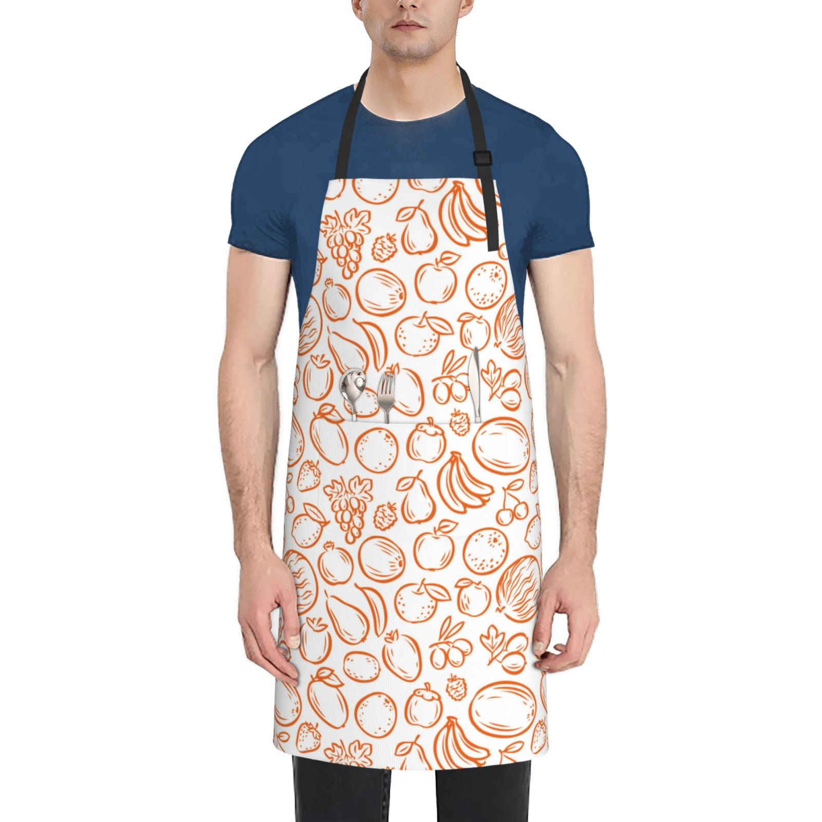 Tebeau Simple Fruit Print Waterproof Cooking Aprons, Adjustable Bib ...