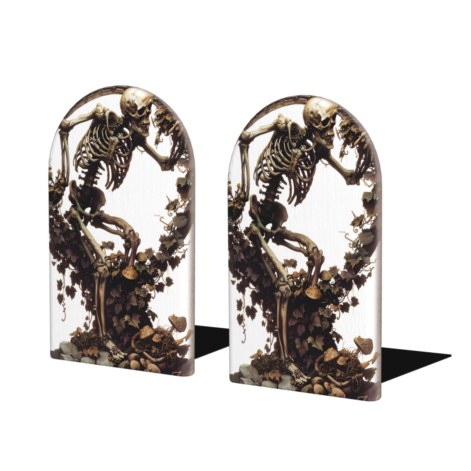 Tebeau Skeleton Dance with Mushrooms Print Wood Bookends for Shelves ...
