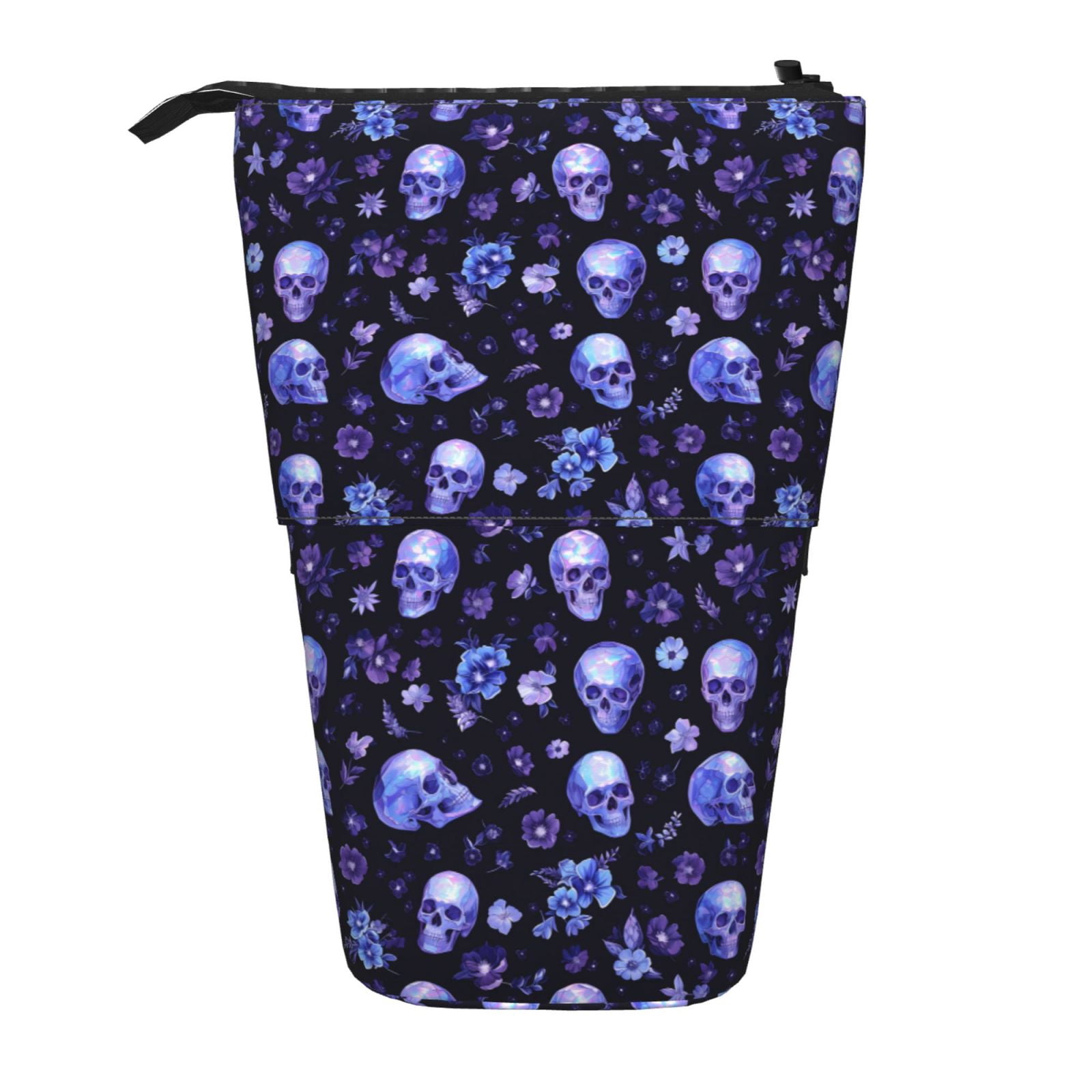 Tebeau Skull flower leaf purple Print Telescopic Pencil Bag Pen Holder ...