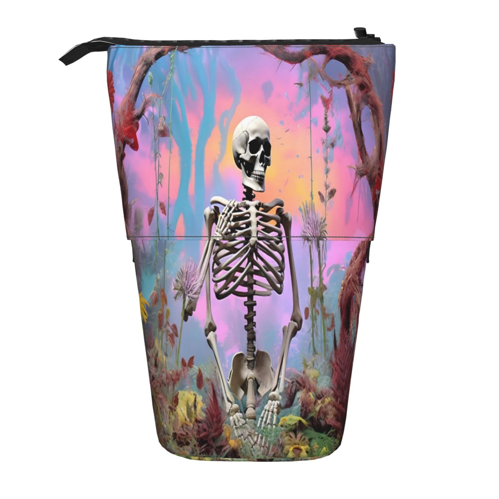 Tebeau Sky Sunflower Skull Print Telescopic Pencil Bag Pen Holder Pop ...