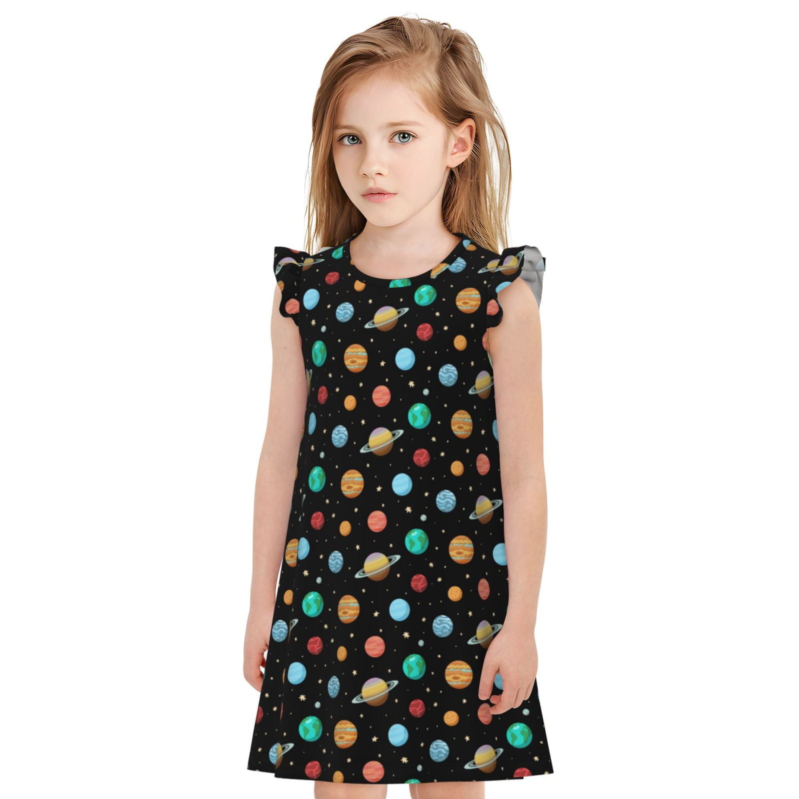 Tebeau Solar System Planets Space Print Girls Nightgowns Flutter Sleeve ...