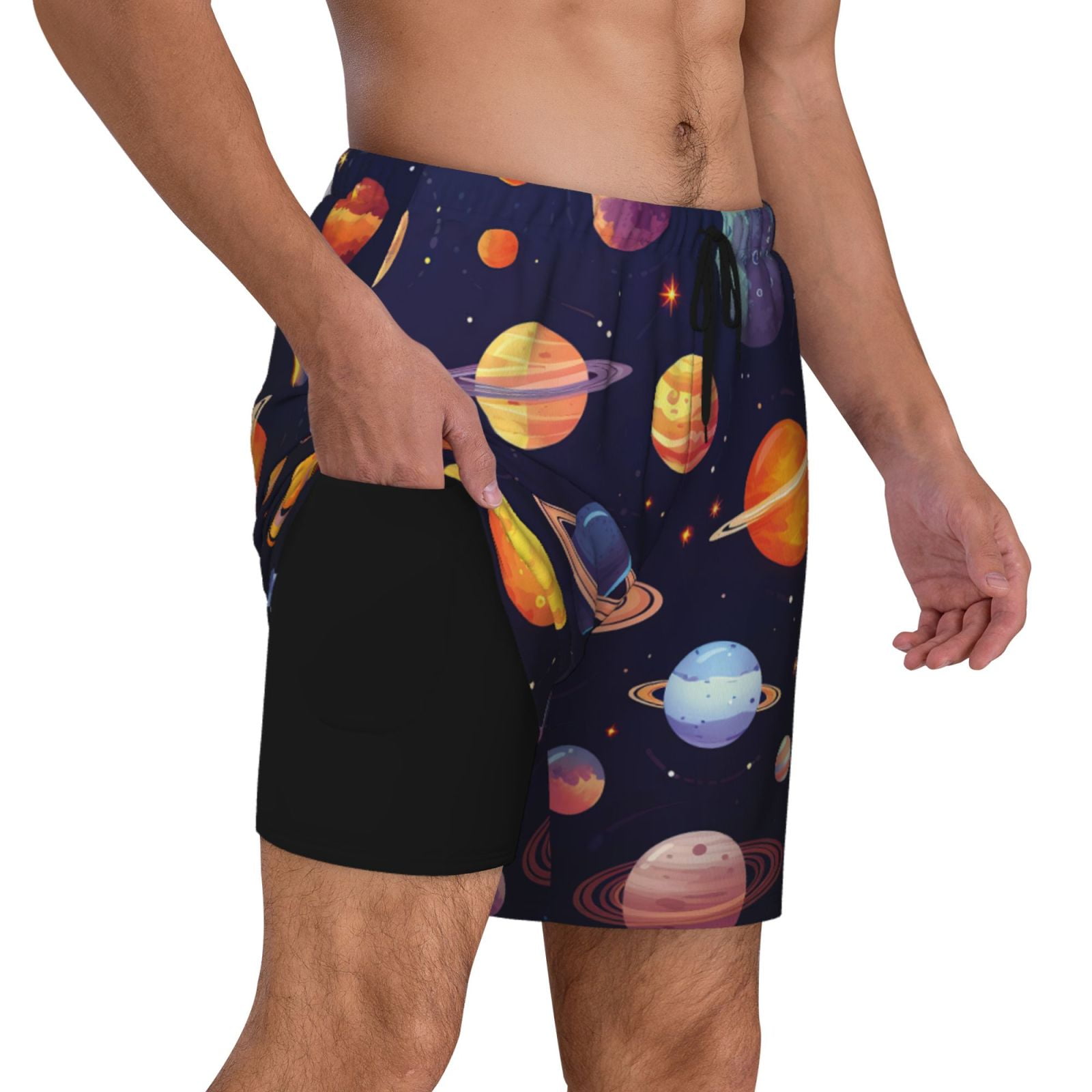 Tebeau Space Planet Print Men's Swim Trunks with Compression Liner ...