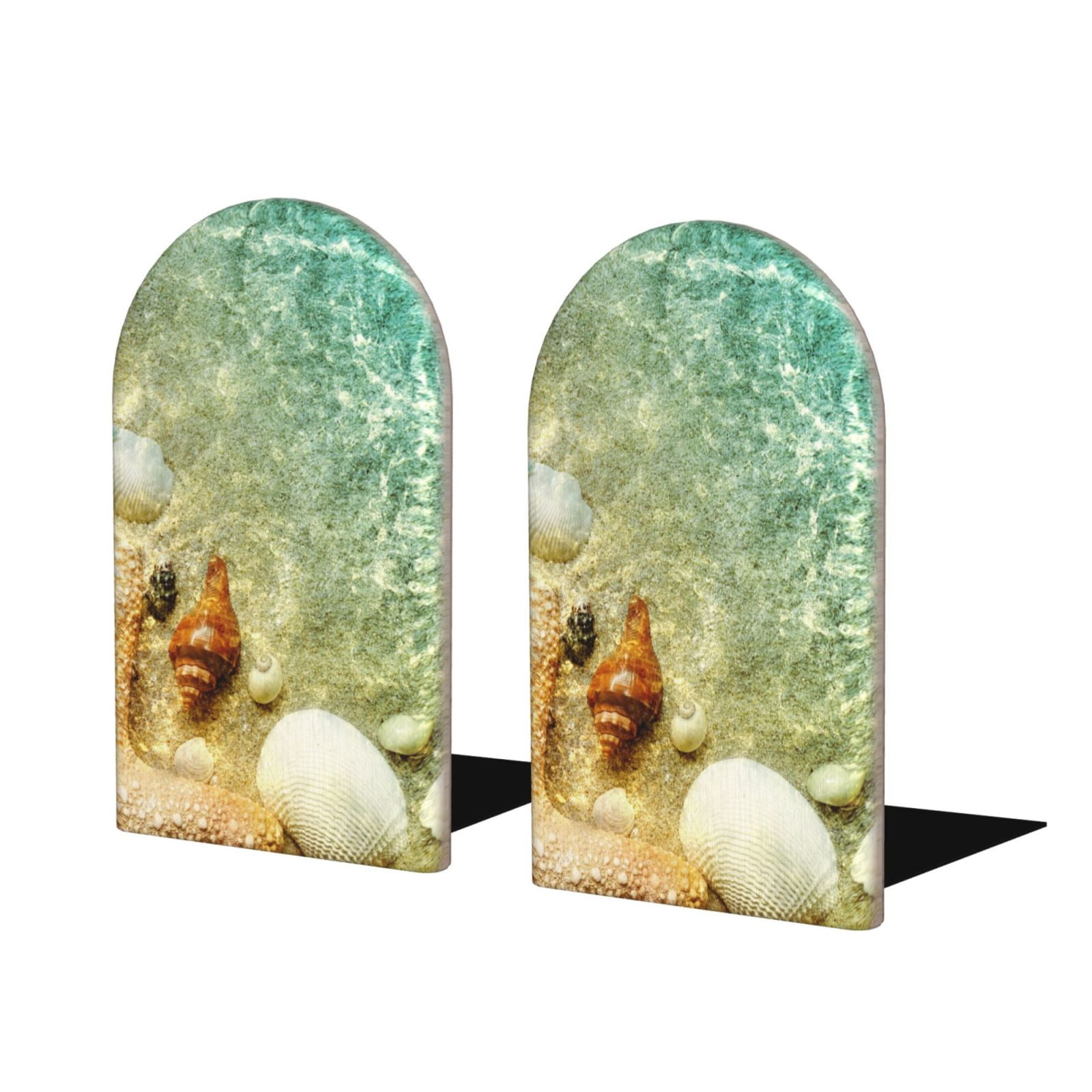 Tebeau Starfish And Seashell Print Wood Bookends for Shelves,Bookends ...