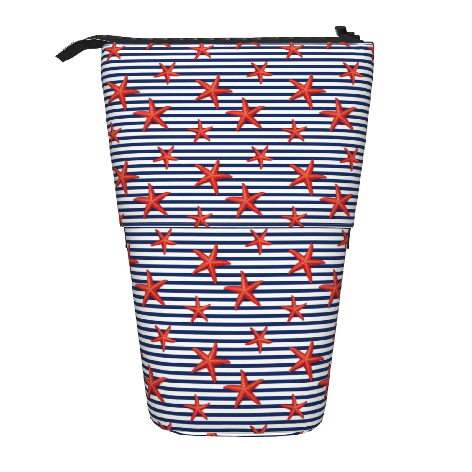 Tebeau Starfish Navy Blue Stripe Print Telescopic Pencil Bag Pen Holder ...