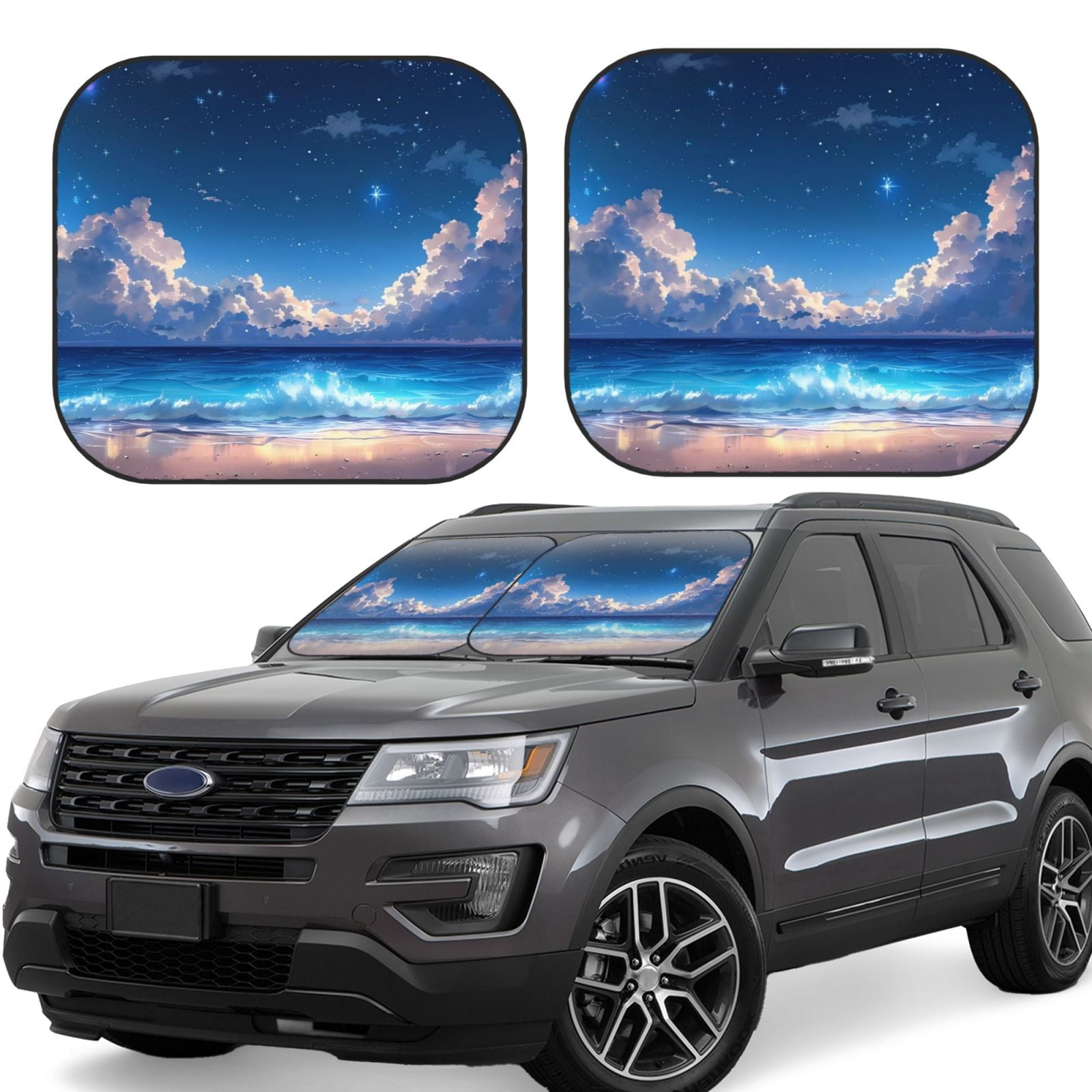 Tebeau Starry Night Ocean View Print Foldable Car Windshield Sun Shades ...