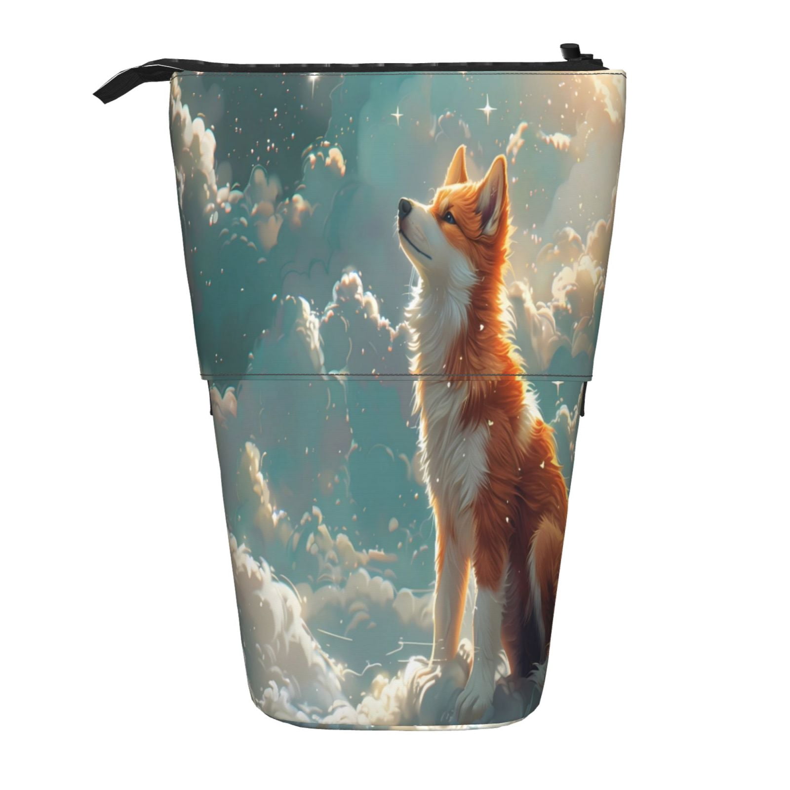 Tebeau Starry Sky Cloud Fox Print Telescopic Pencil Bag Pen Holder Pop ...